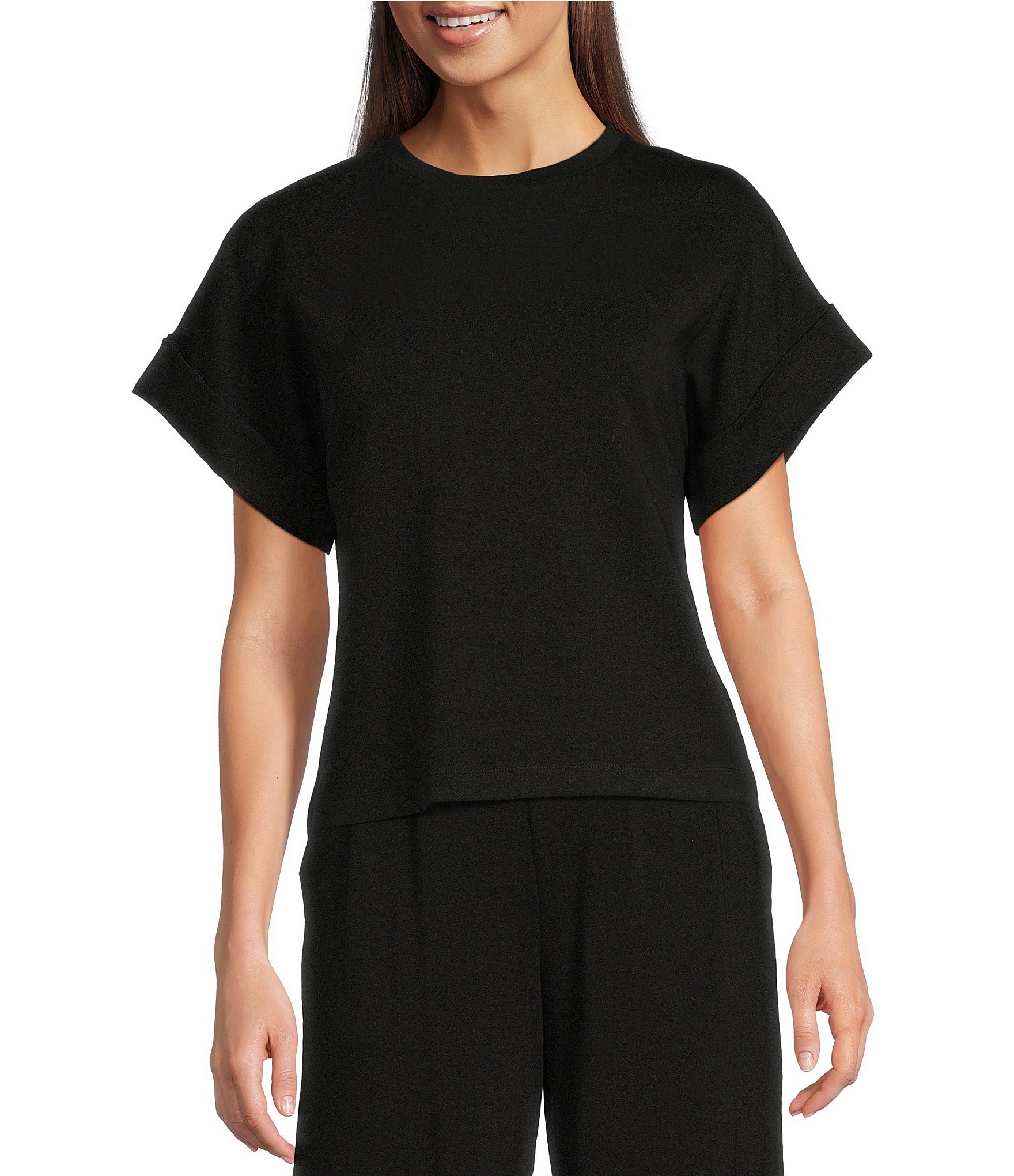Le' AL.X Knit Crew Neck Drop Short Cuff Sleeve Coordinating Tee | Dillard's