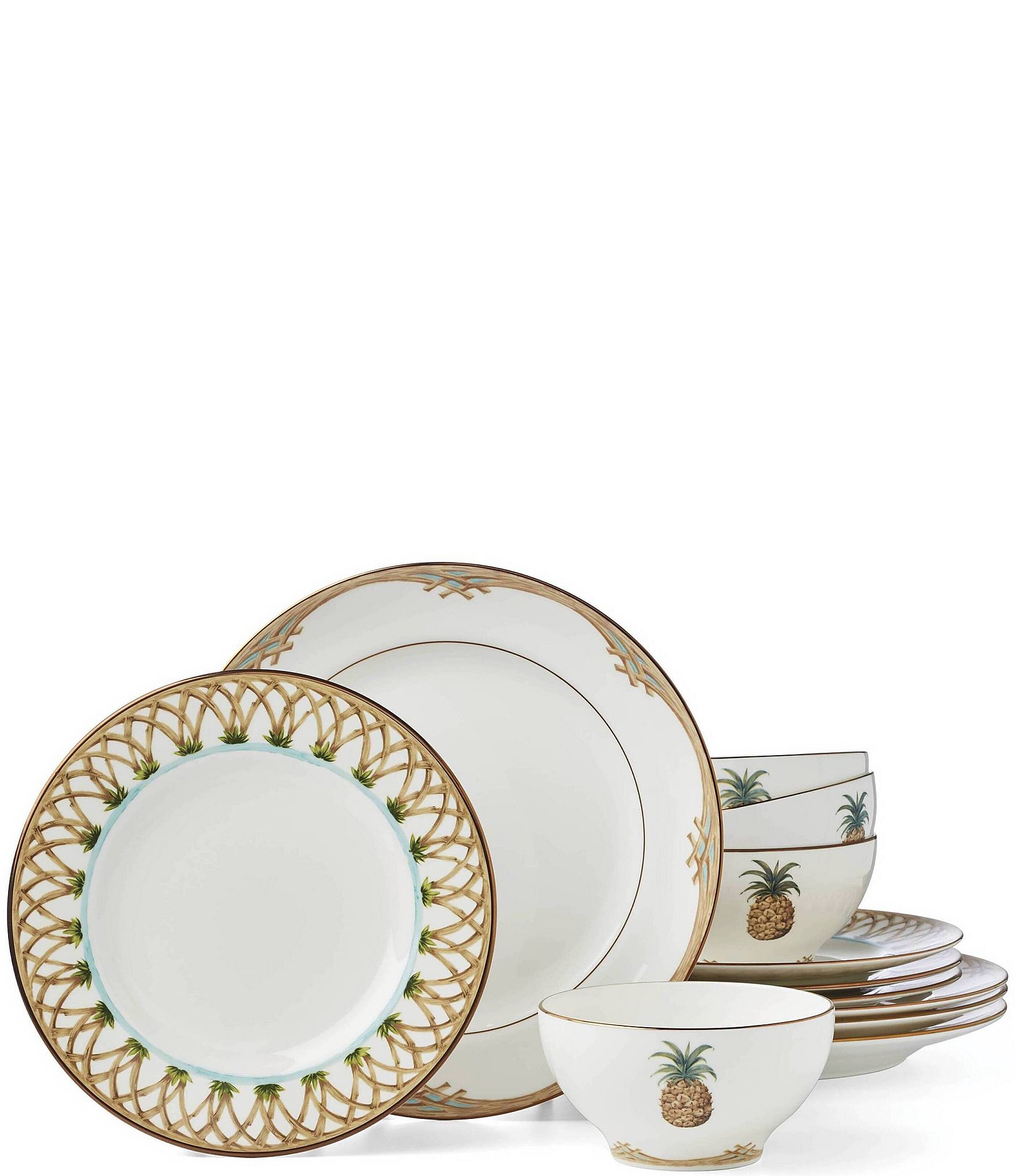 Lenox British Colonial Bamboo 12-Piece Dinnerware Set | Dillard's