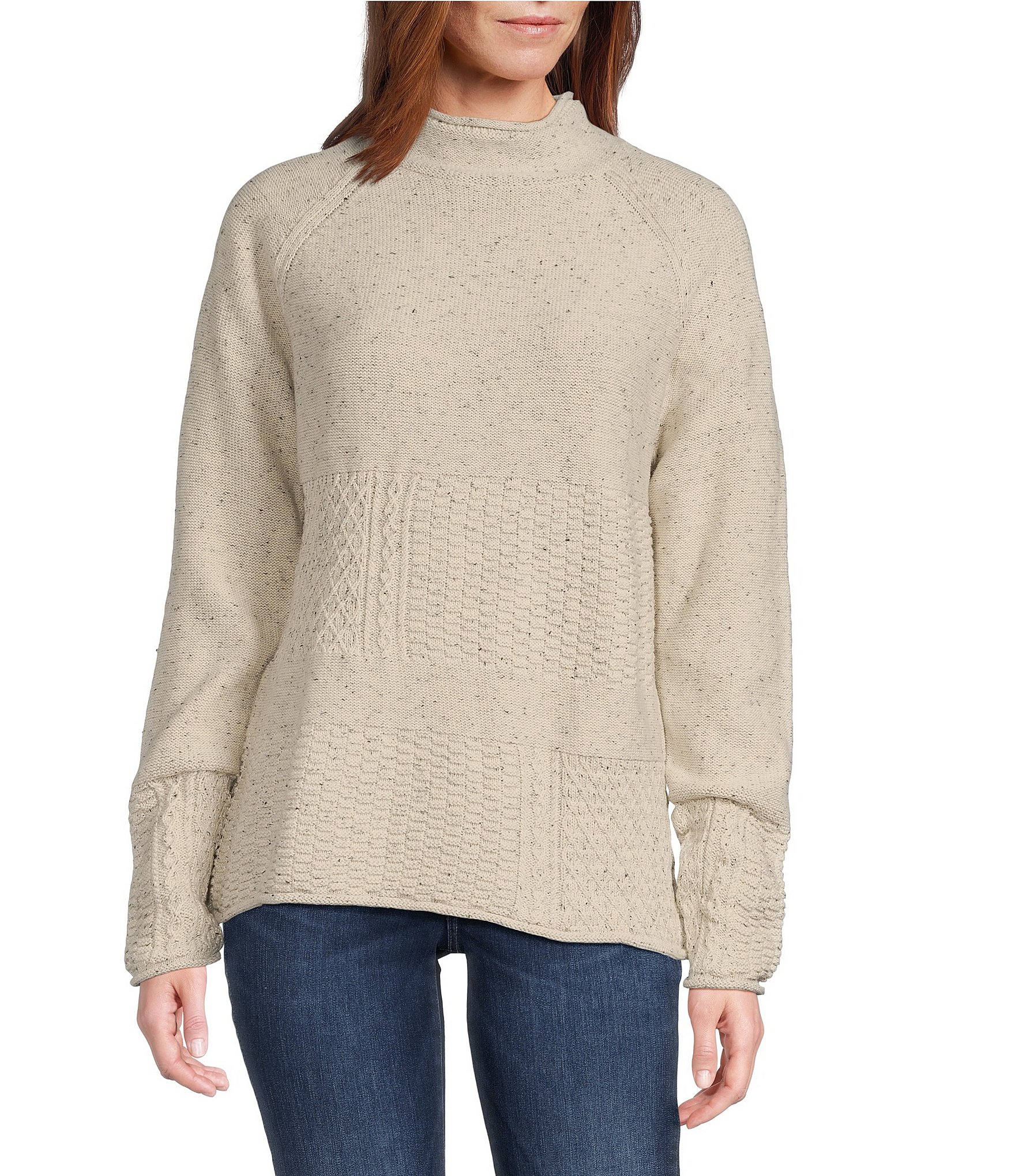 Leo & Nicole Mixed Pattern Mock Neck Long Raglan Sleeve Sweater | Dillard's