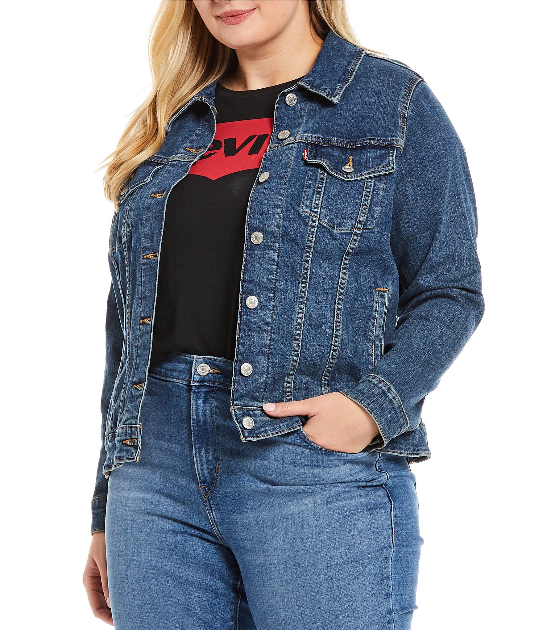 Levi's® Plus Size Point Collar Long Sleeve Original Trucker Jacket ... Levi's® Plus Size Point Collar Long Sleeve Original Trucker Jacket ...
