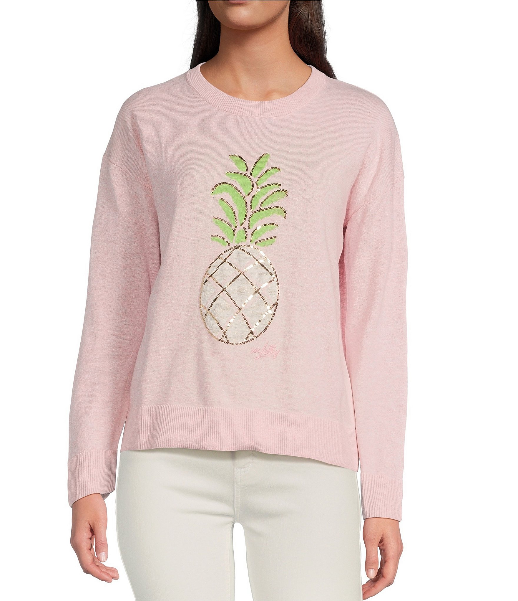 Lilly Pulitzer Tensley Pineapple Jacquard Crew Neck Long Sleeve Sweater ...