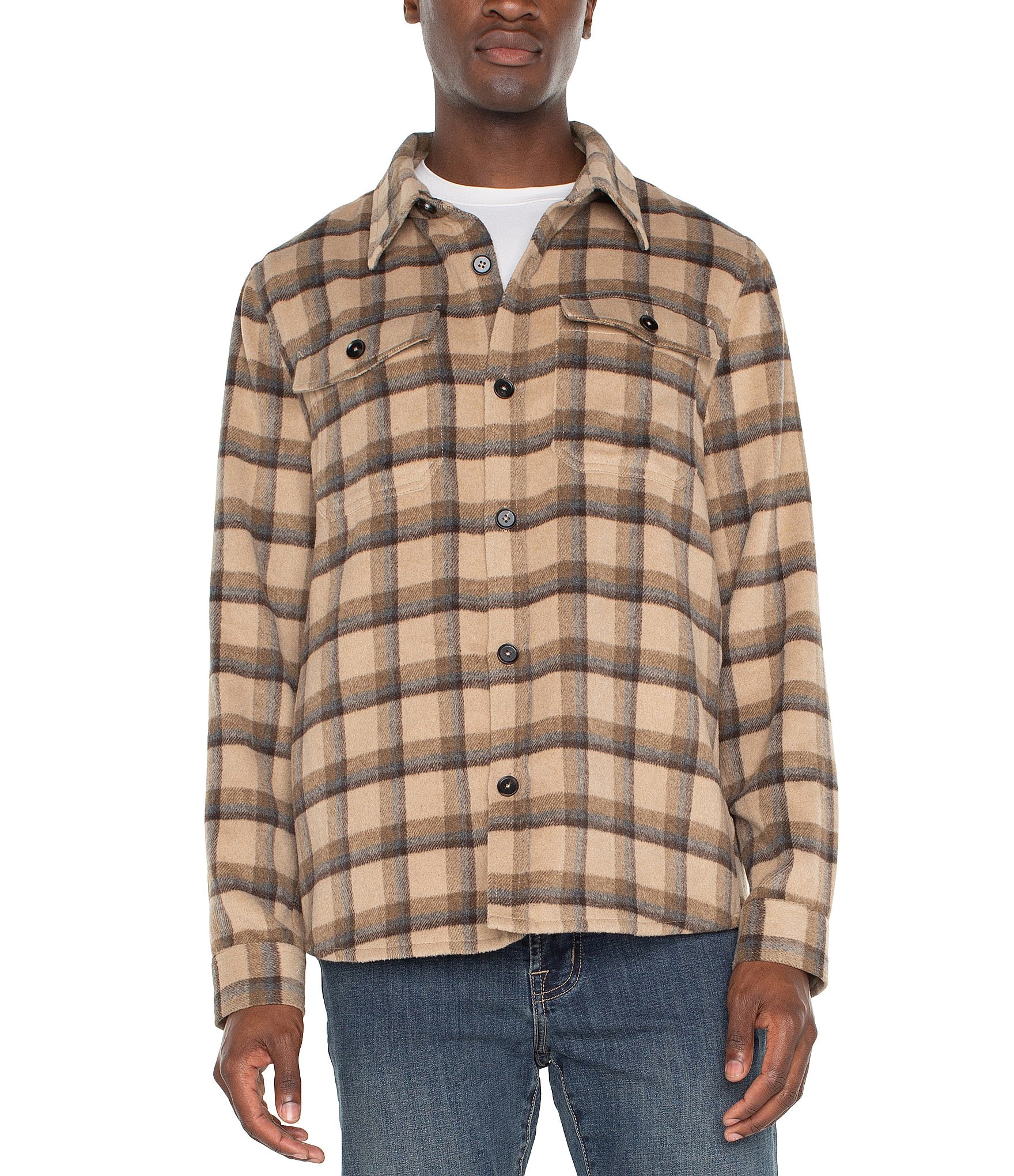 Liverpool Los Angeles Plaid Button Front Shacket | Dillard's