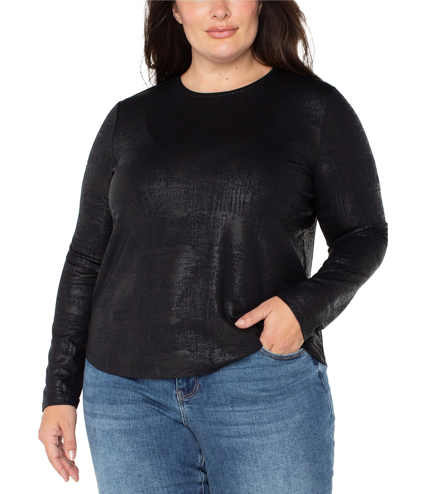 Liverpool Los Angeles Plus Size Knit Scoop Neck Long Sleeve Top Dillards