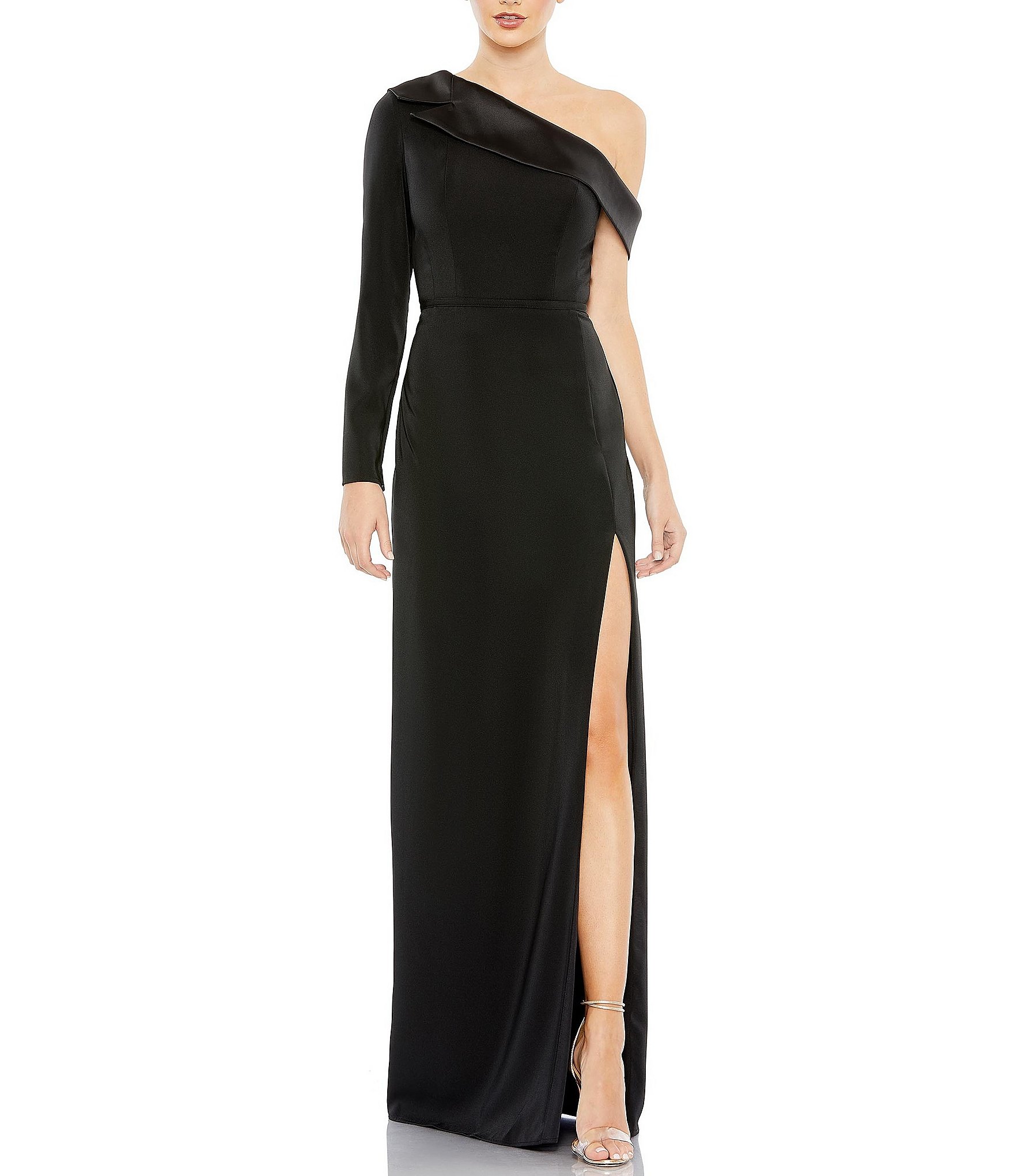 Mac Duggal Asymmetrical Off-the-Shoulder Front Slit Gown | Dillard's