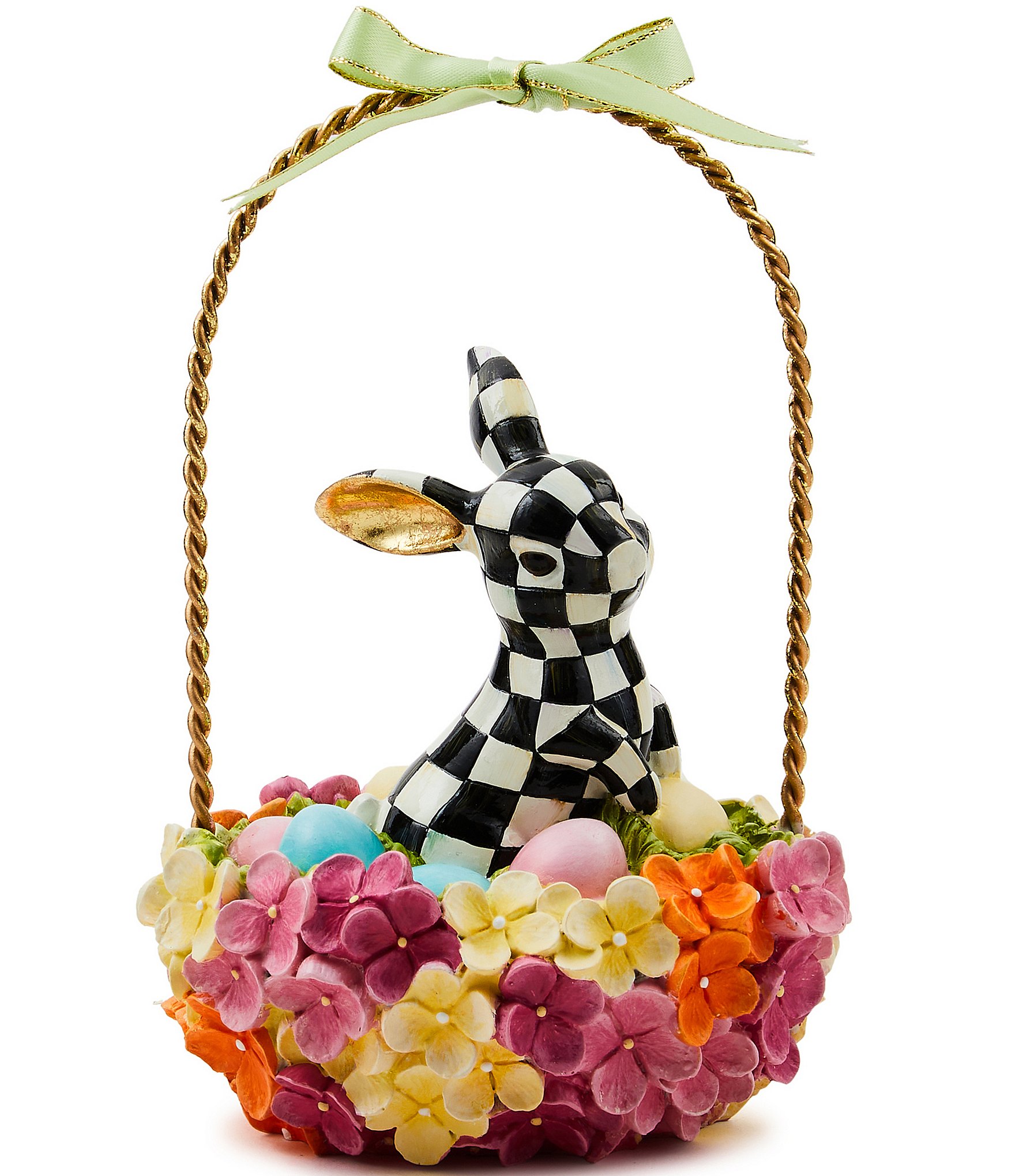 MacKenzie-Childs Easter Collection Calico Hydrangea Bunny Basket Figurine | Dillard's