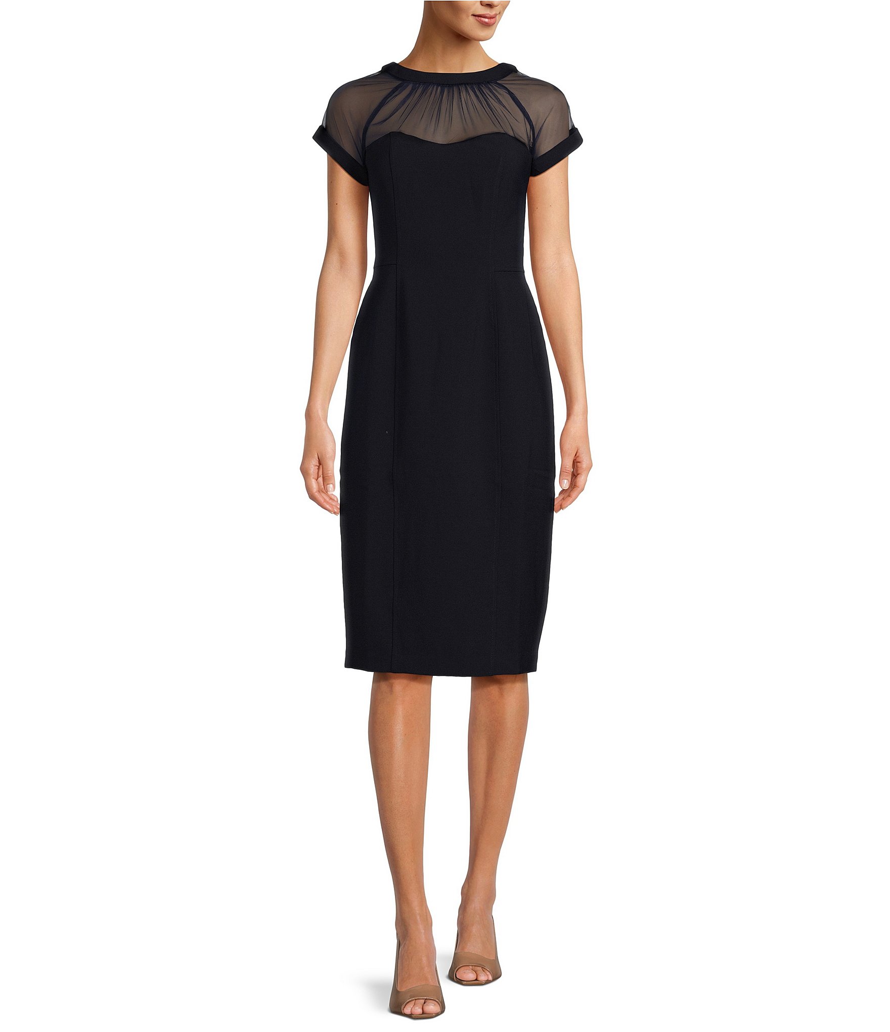 Maggy London Illusion Round Neck Cap Sleeve Sheath Dress | Dillard's Maggy London Illusion Round Neck Cap Sleeve Sheath Dress | Dillard's