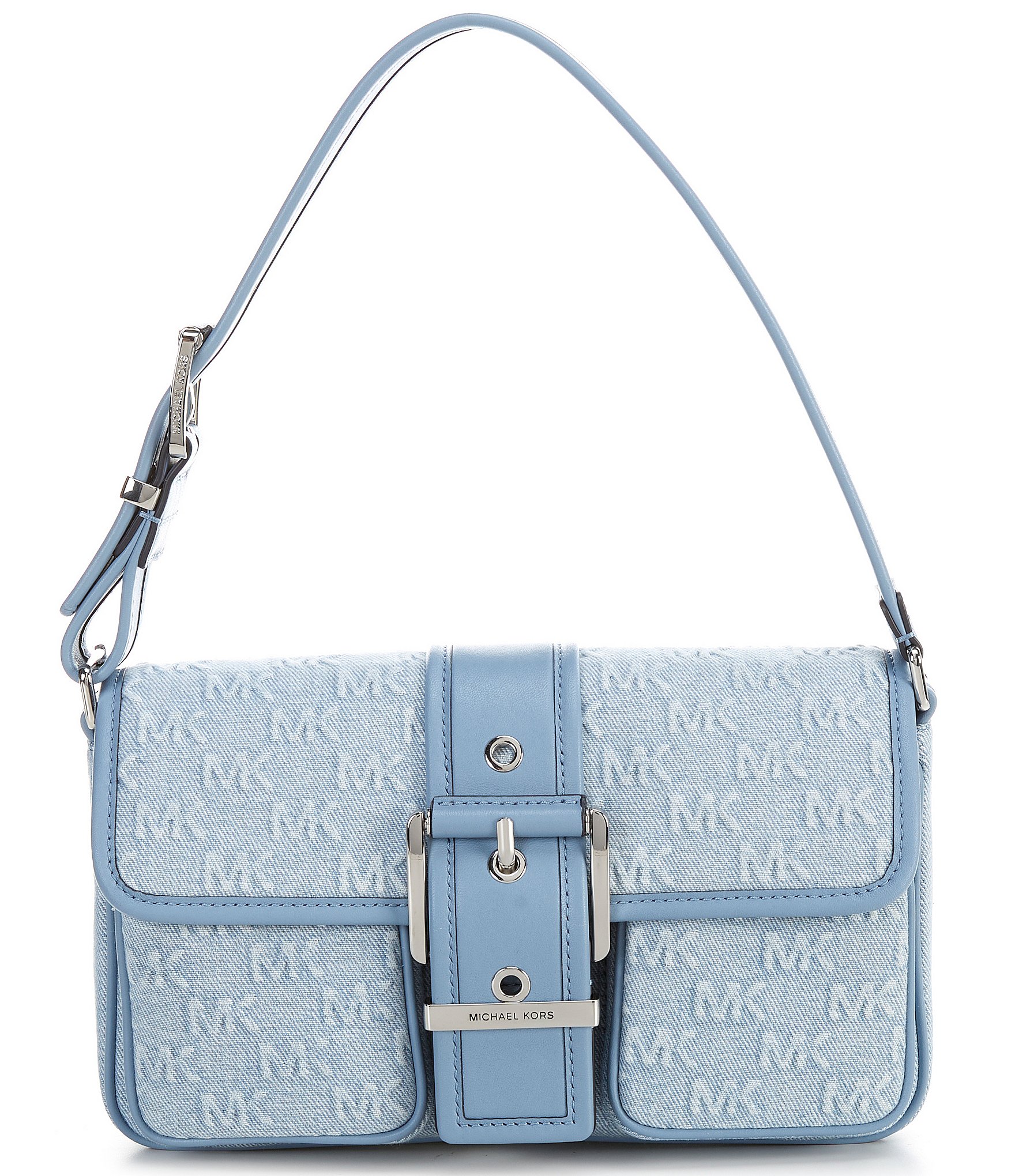 Michael Kors Colby Buckle Detail Contrast Trim Medium Denim Shoulder Bag | Dillard's