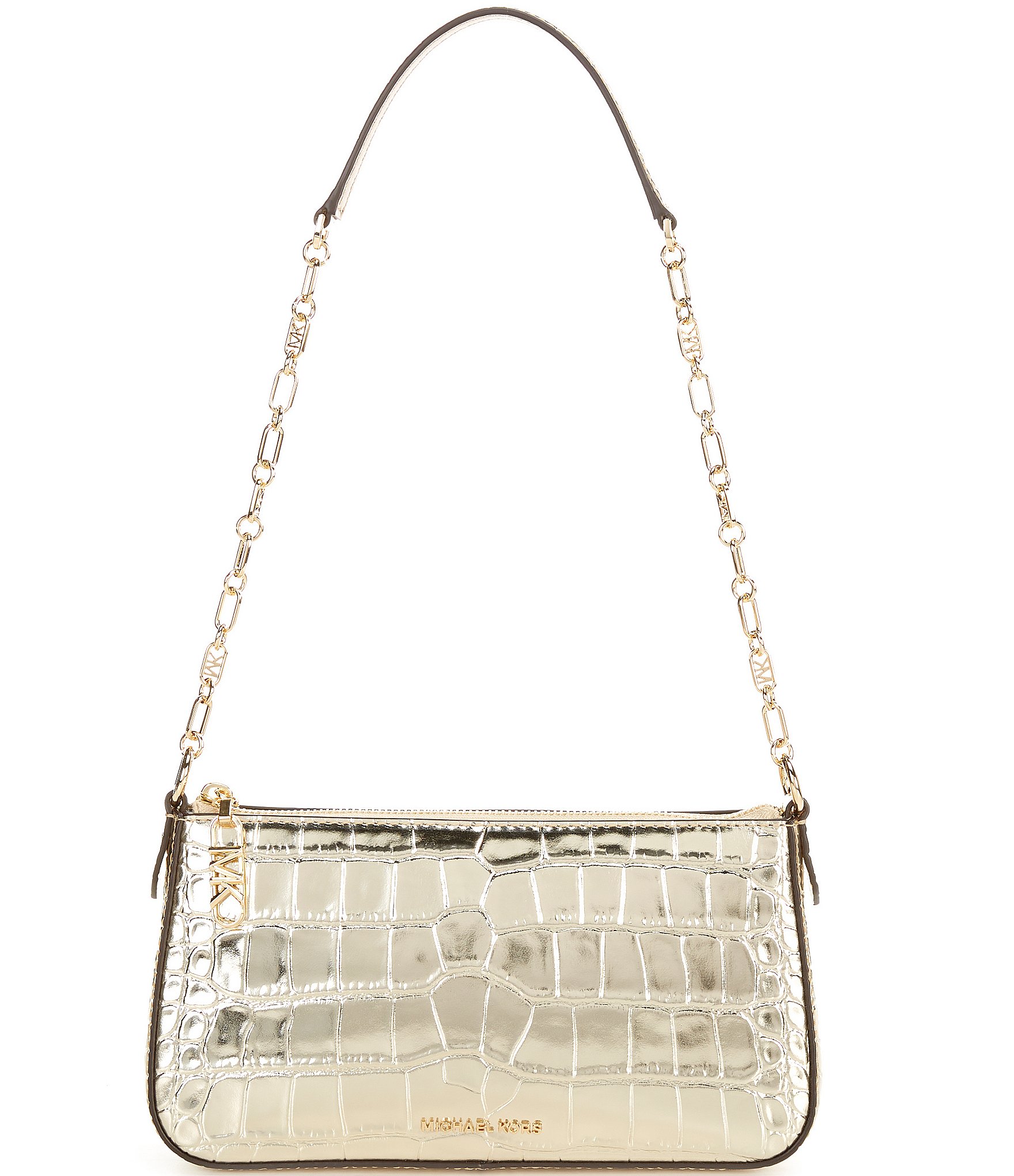 Michael Kors Empire Medium Metallic Crocodile Embossed Leather Chain ...