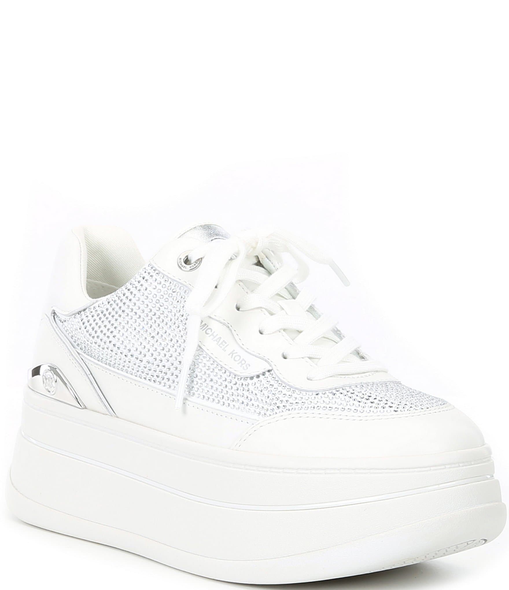 Michael Kors Women s Hayes Embellished Low Top Platform Sneakers White Size 9 Optic White