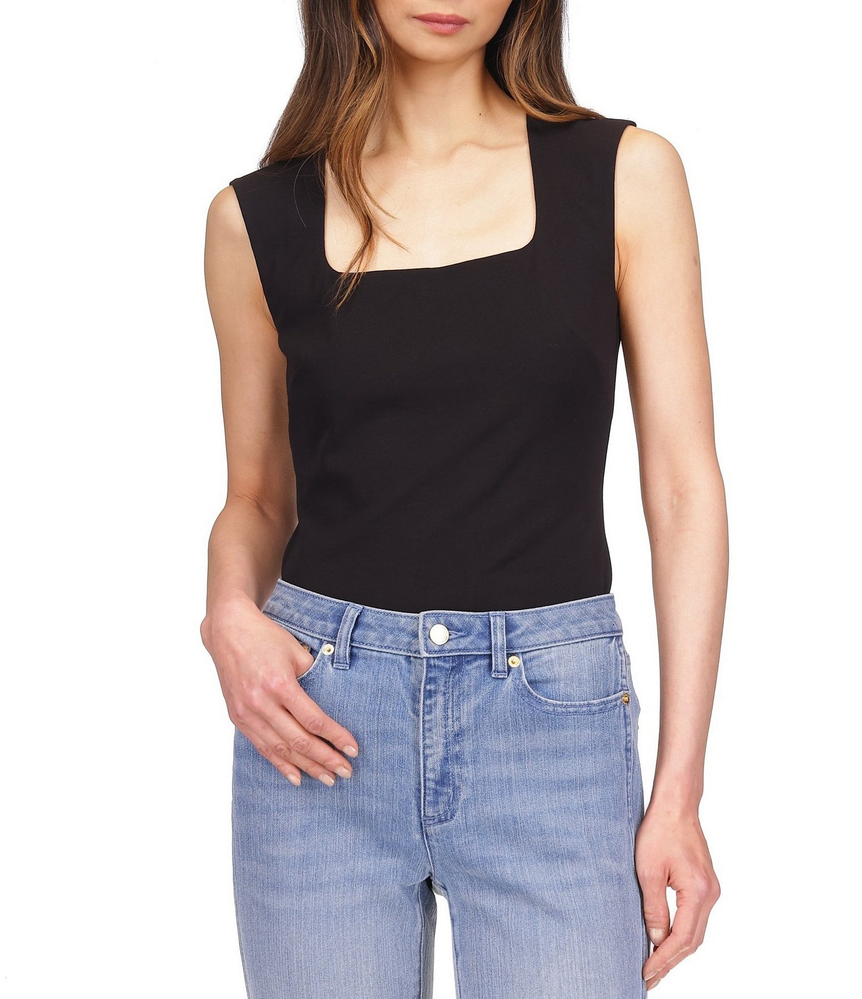 Michael Michael Kors Double Knit Ribbed Square Neck Sleeveless Top