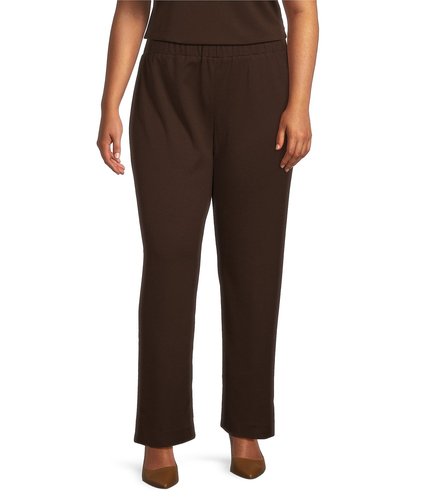 Ming Wang Plus Size Deco Stretch Crepe Back Slit Hem Pants | Dillard's