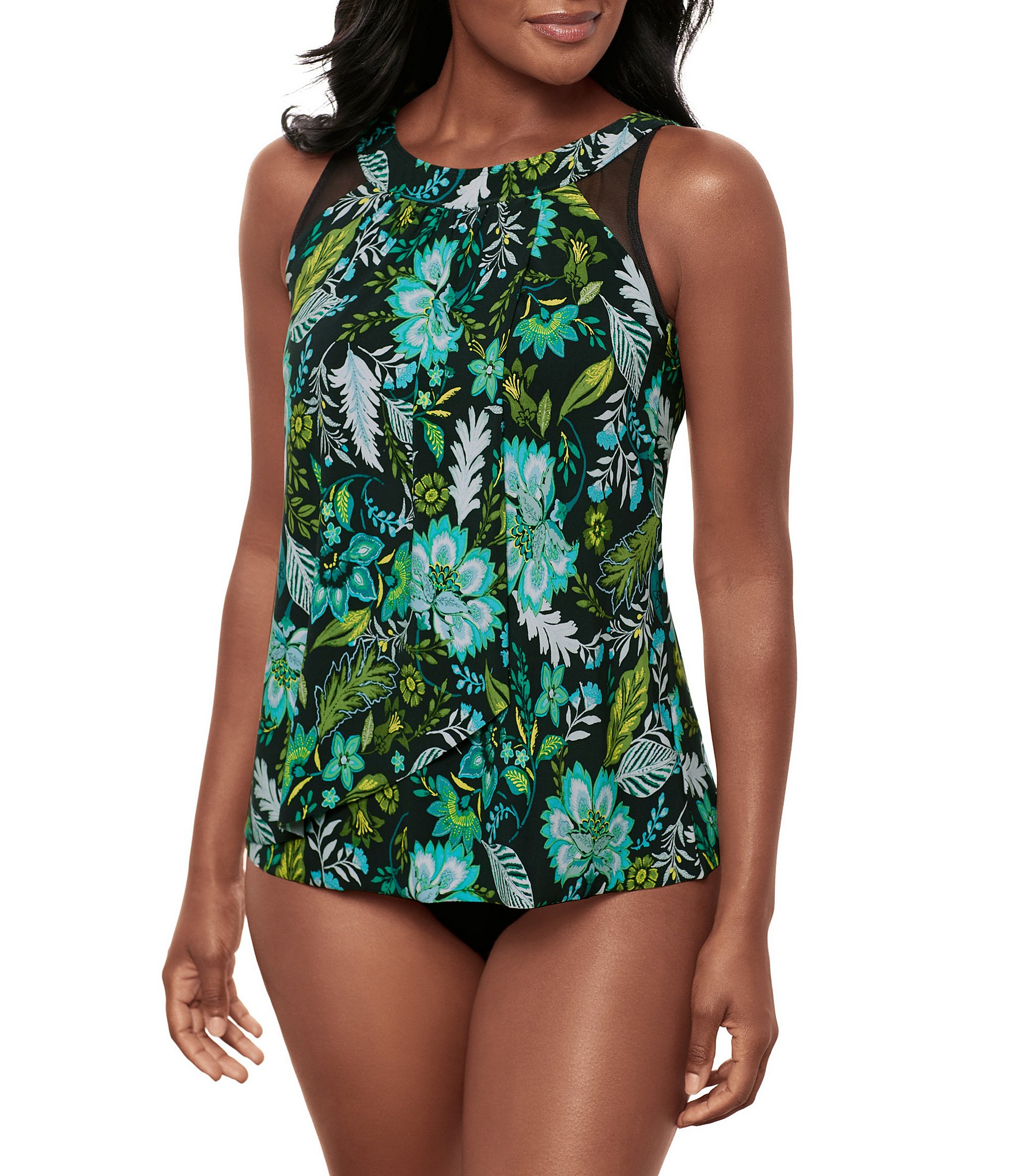 Miraclesuit Florica Ursula High Neck Underwire Tankini Swim Top & Solid ...