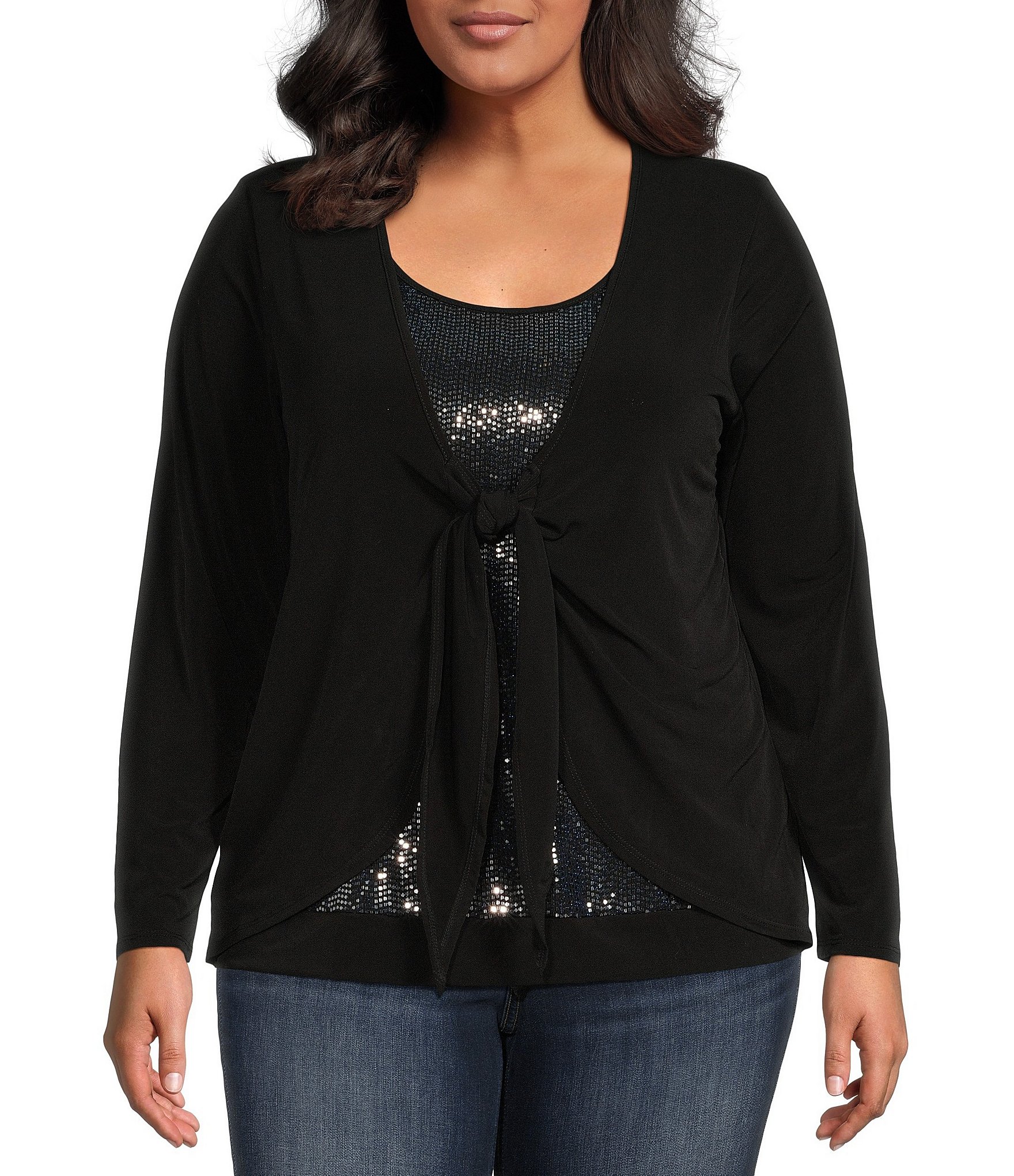 Moa Moa Plus Long-Sleeve Tie-Front Top | Dillard's