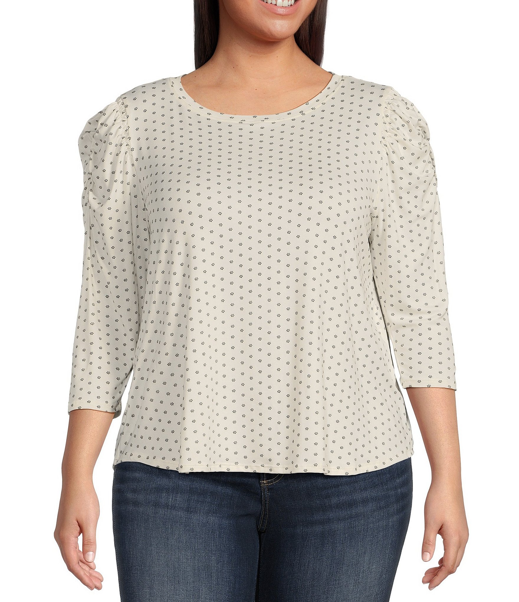 Moa Moa Plus Size 3/4 Sleeve Printed Top | Dillard's