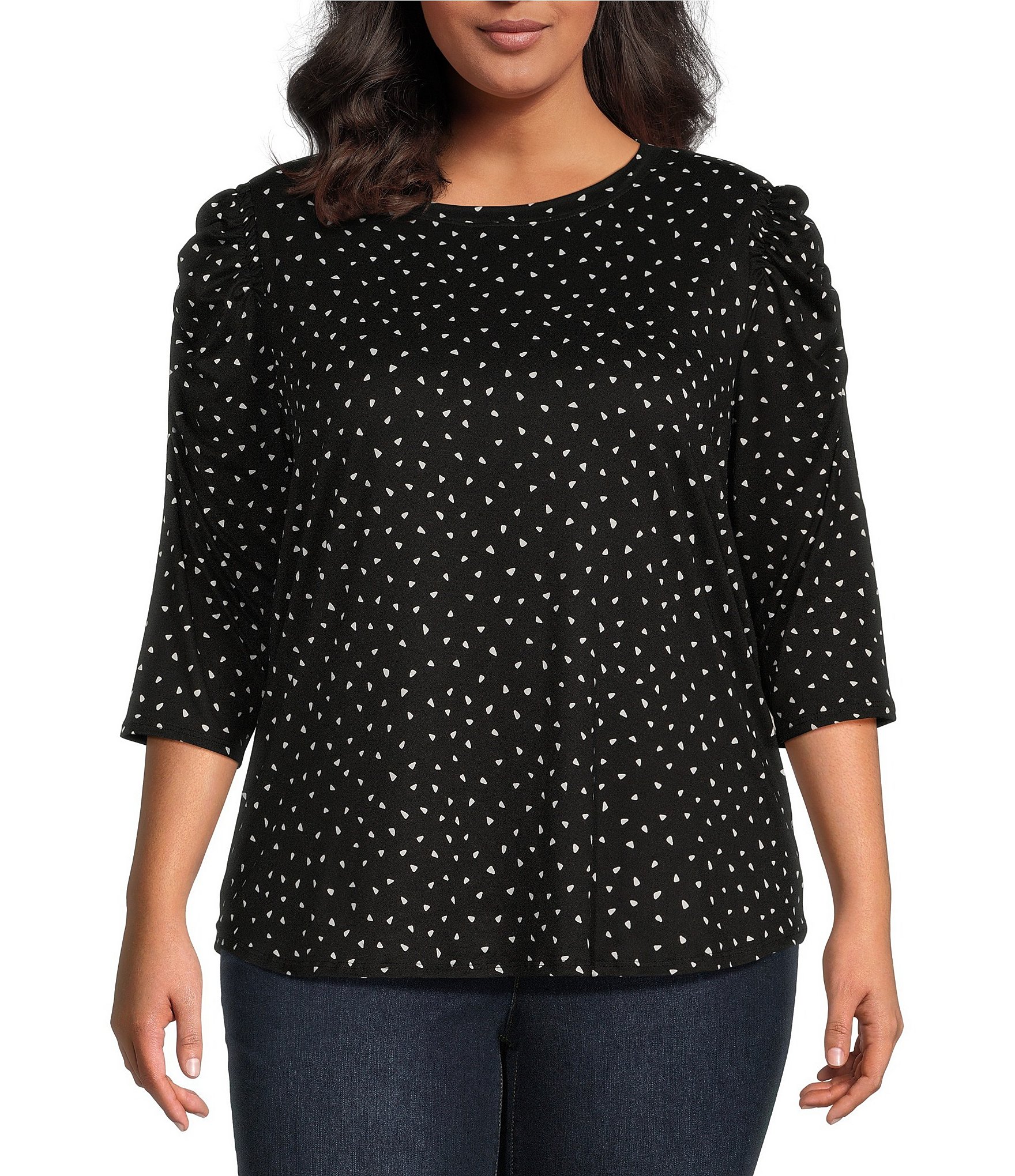 Moa Moa Plus Size 3/4 Sleeve Puffed Shoulder Printed Top | Dillard's