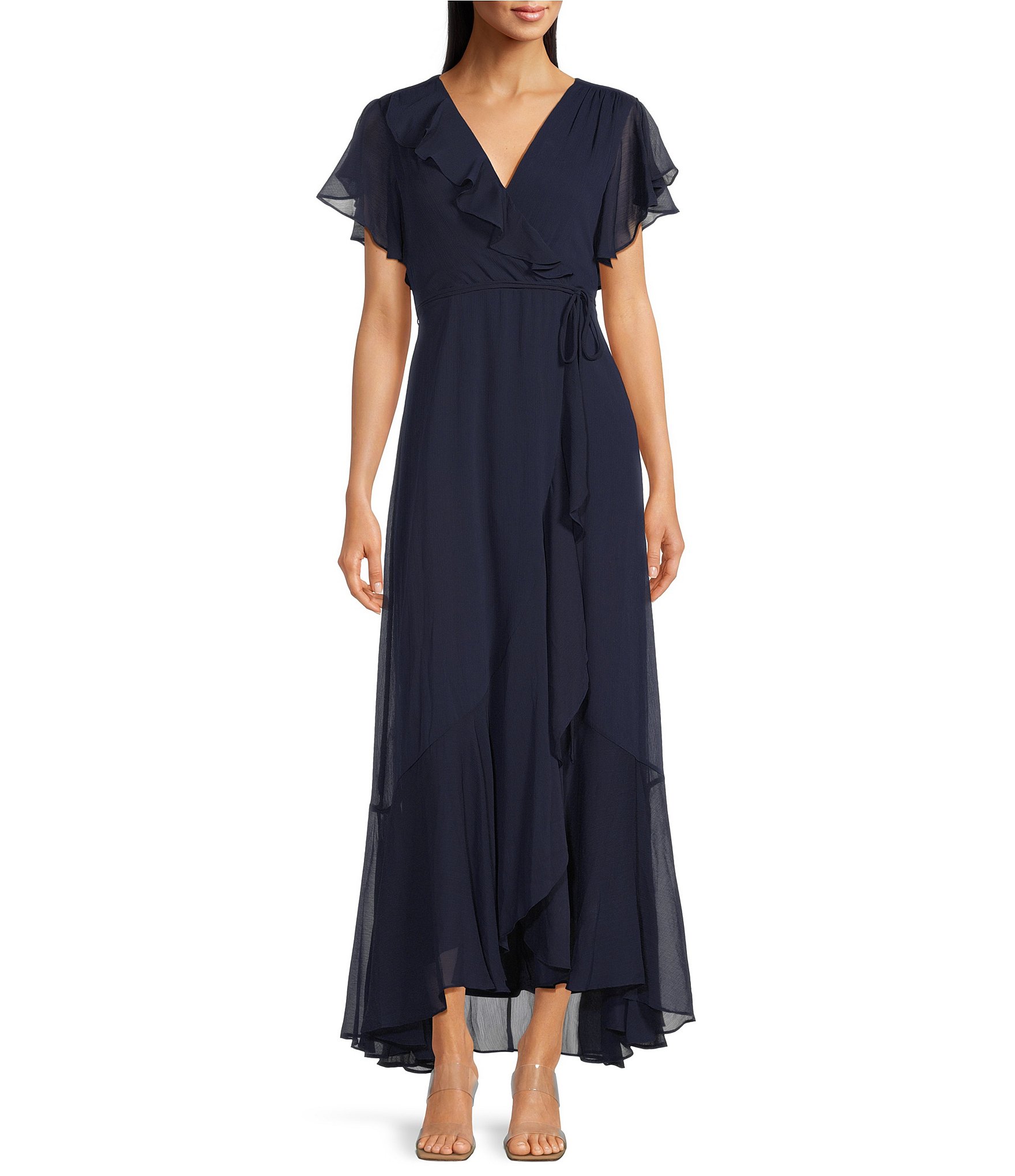 Moda Tara Short Sleeve Ruffled Chiffion Maxi Dress | Dillard's