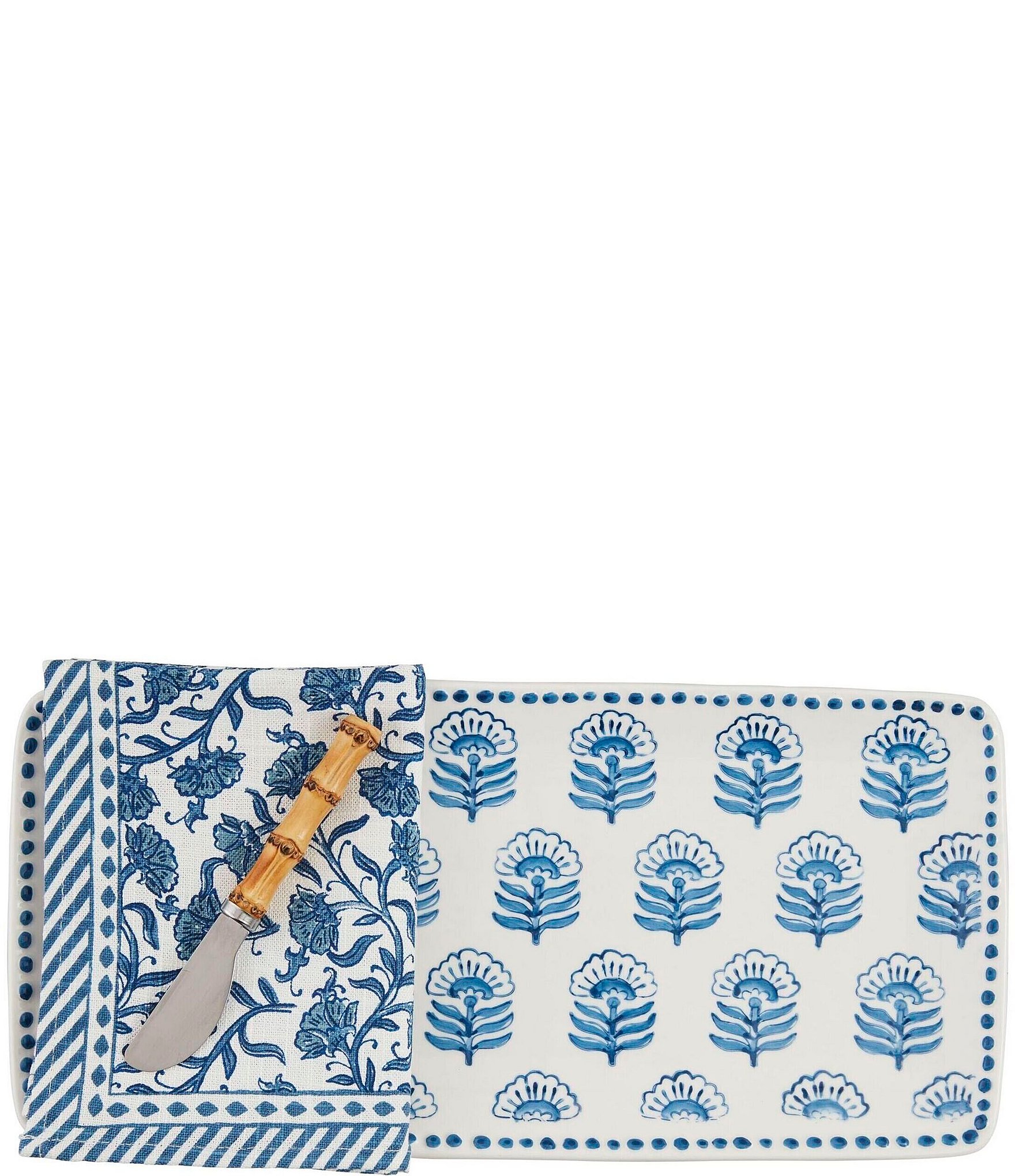 Mud Pie Block Print Tray and Towel Set | Dillard's