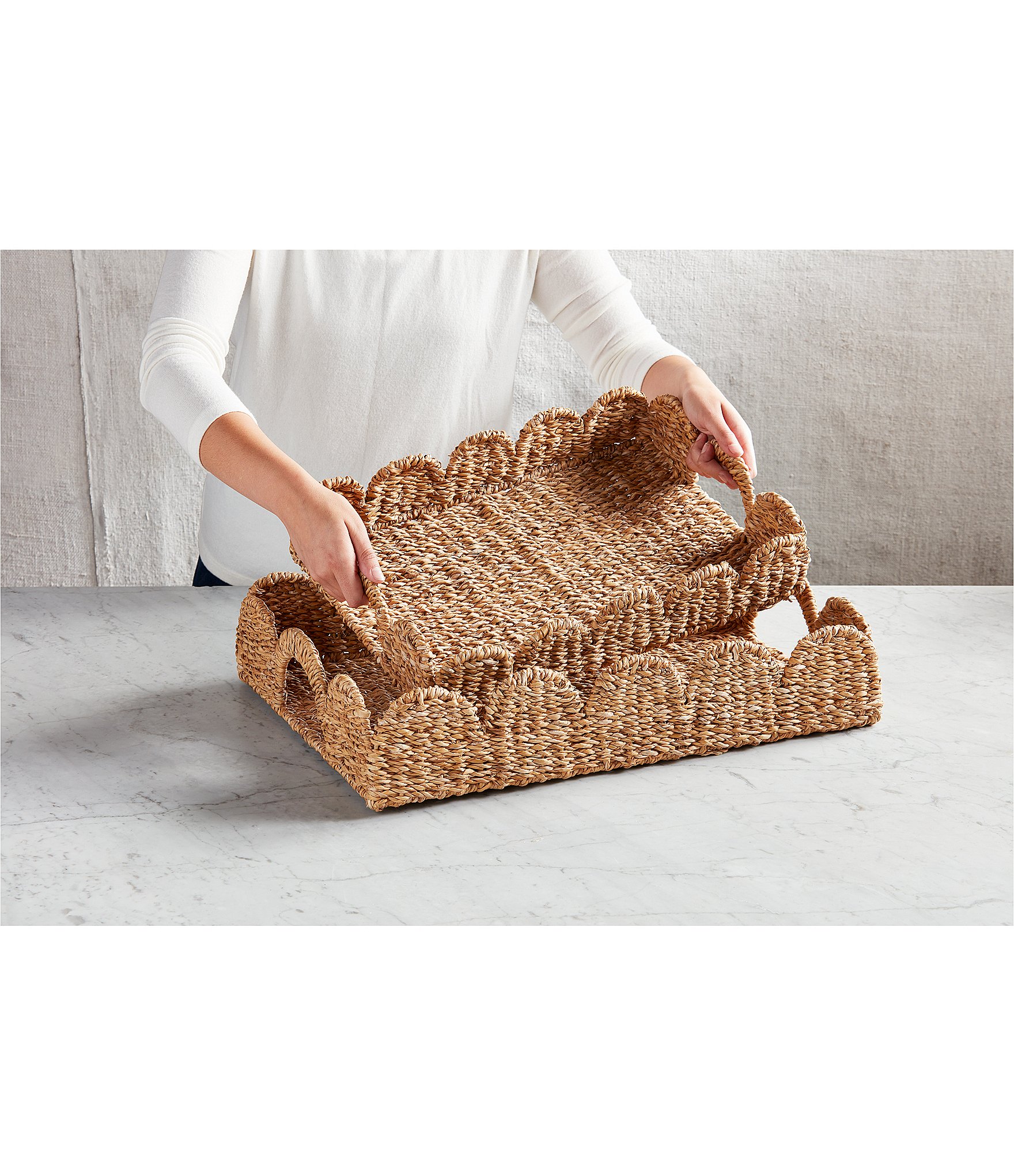 Mud Pie Happy Everything Woven Seagrass Nested Scalloped Edge Handled ...
