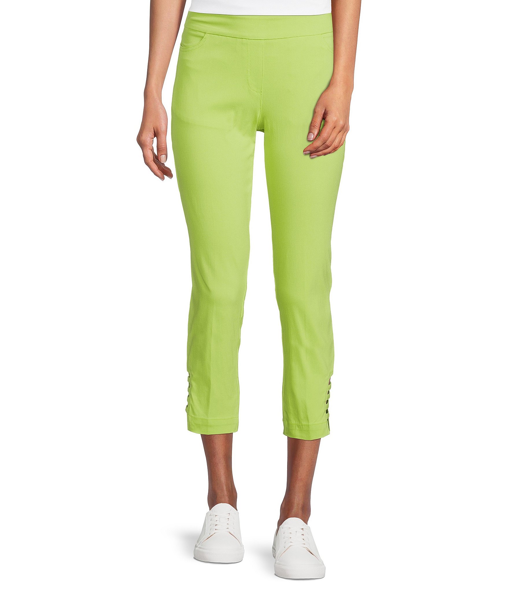 Multiples Straight Hem Pull-On Ladder Hem Twill Crop Pants | Dillard's