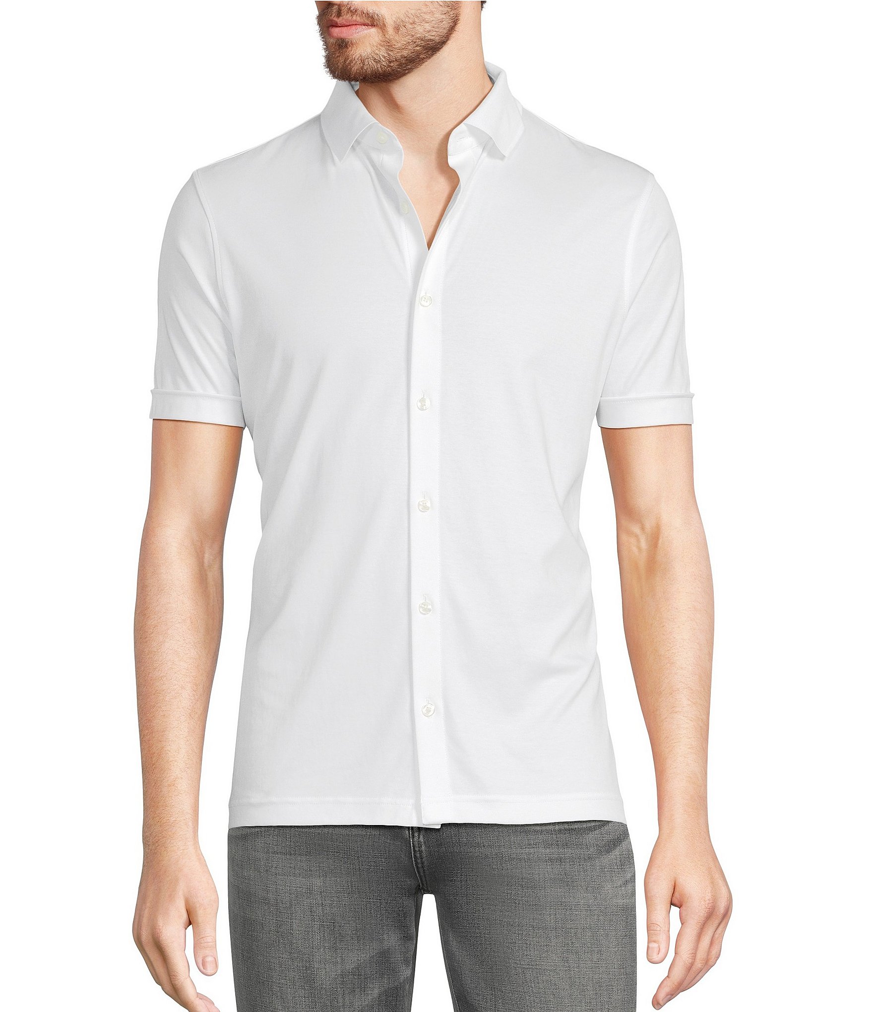 Murano Liquid Luxury Classic Fit Solid Coat Front Short Sleeve Woven ...