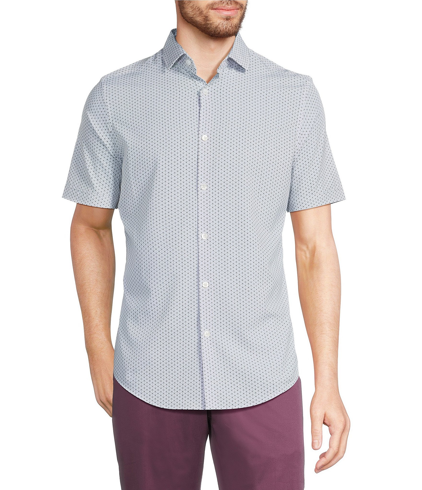 Murano Slim Fit Performance Stretch Geometric Print Short Sleeve Woven ...