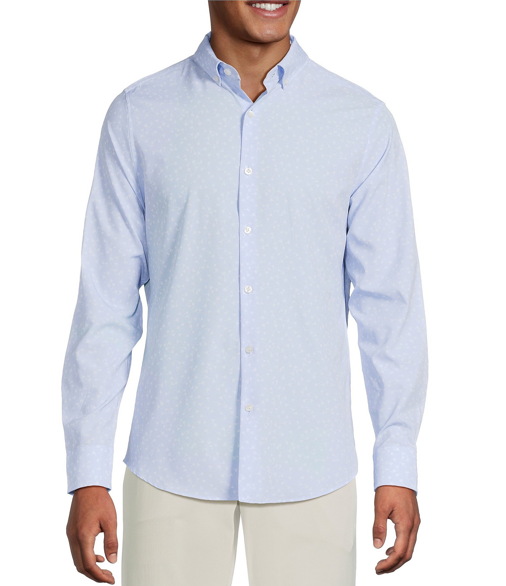 Murano Slim Fit Performance Stretch Printed Long Sleeve Woven Shirt ...
