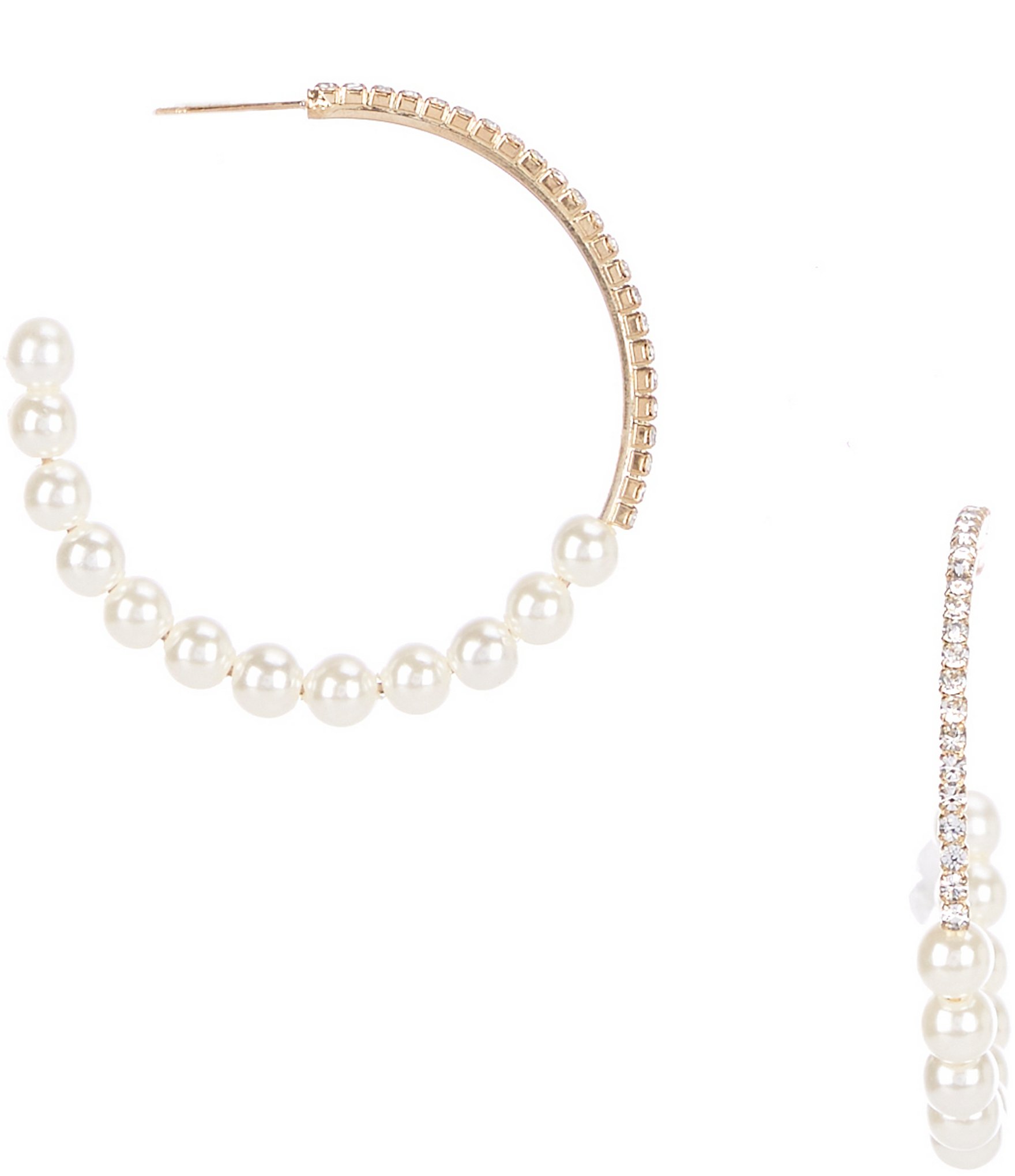 Natasha Accessories Pearl Crystal Hoop Earrings Womens Multi