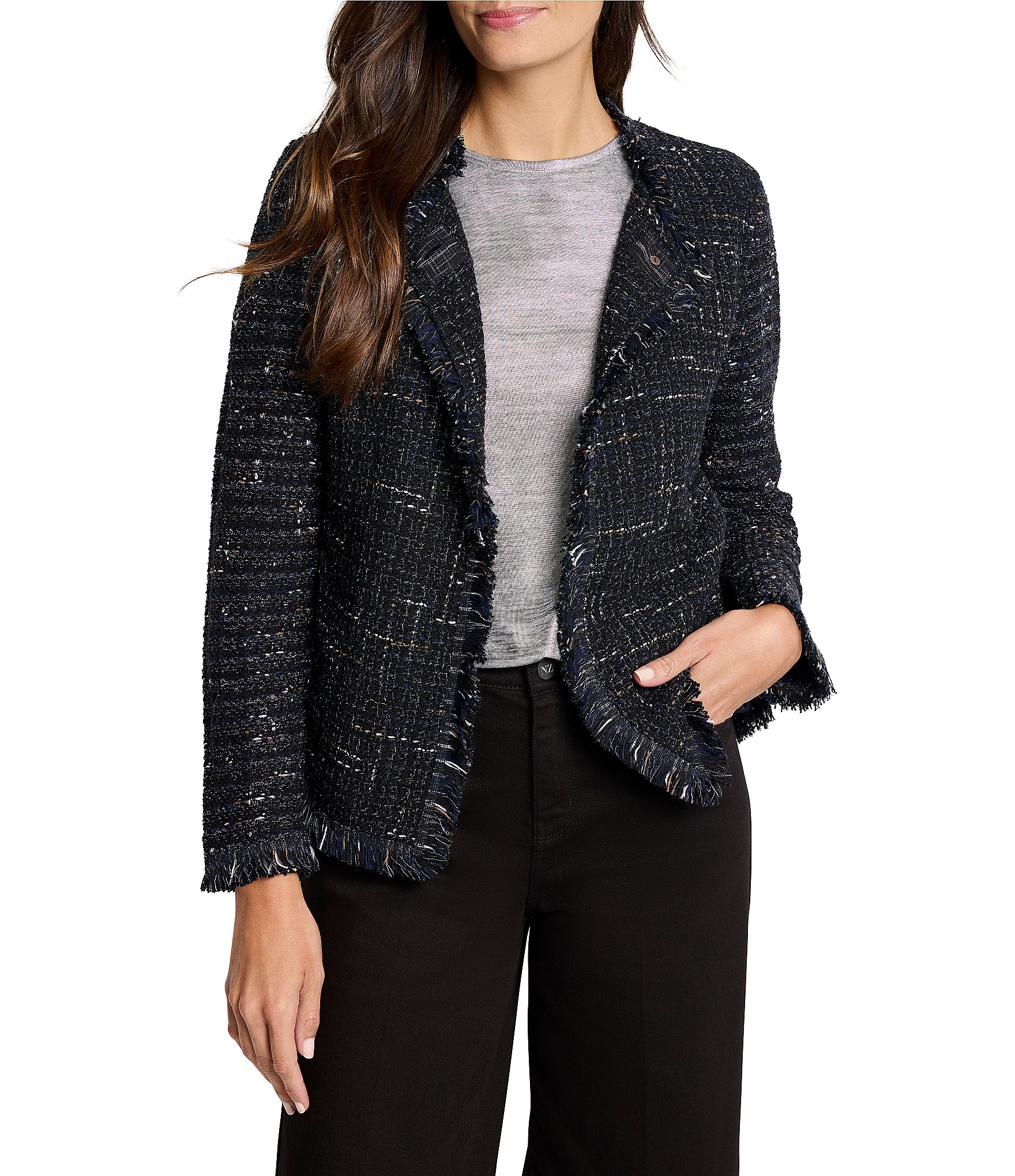NIC + ZOE Nightfall Fringe Mix Knit Notch Lapel Long Sleeve Jacket ... NIC + ZOE Nightfall Fringe Mix Knit Notch Lapel Long Sleeve Jacket ...