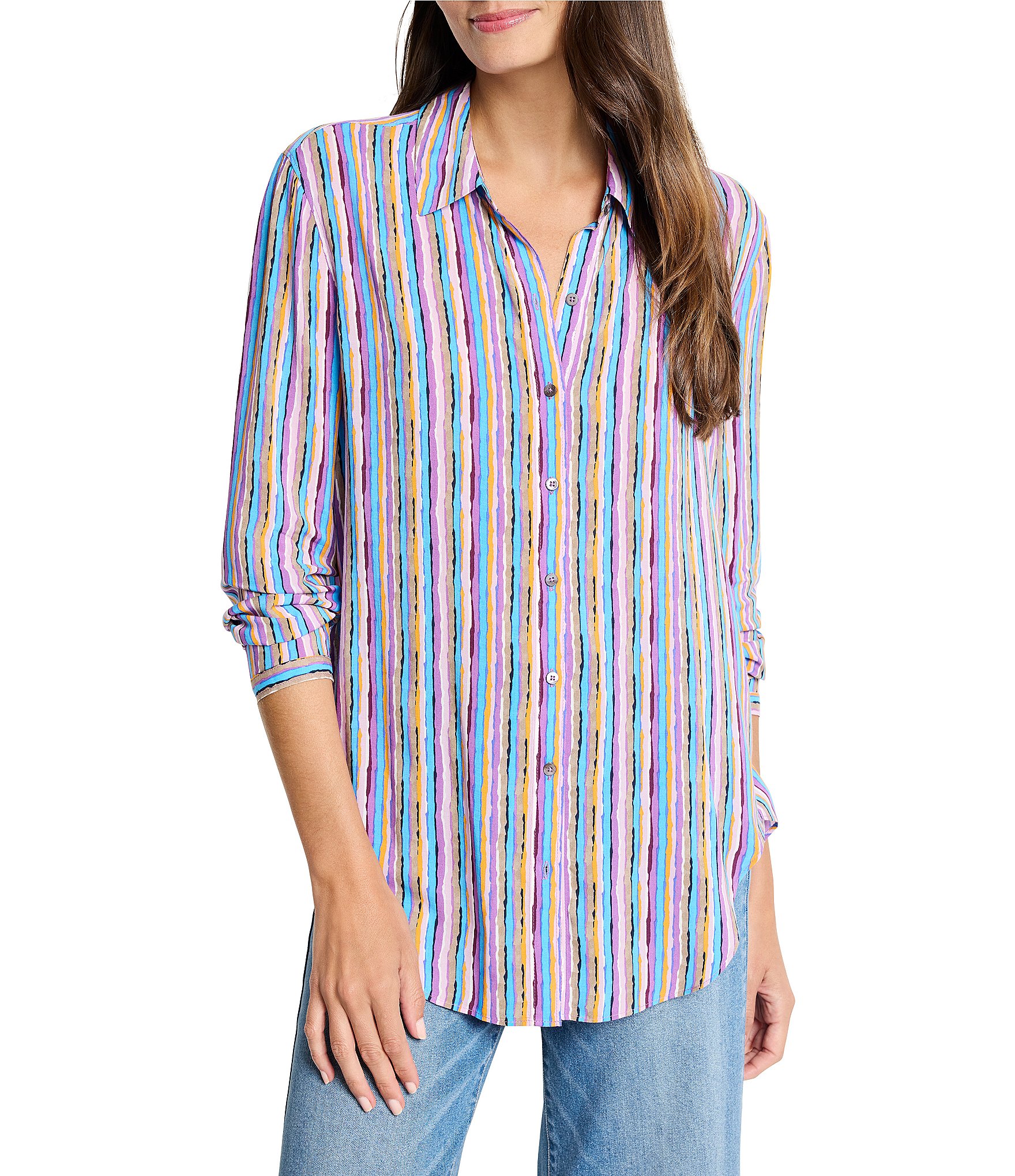 NIC + ZOE Solstice Stripe Point Collar Long Sleeve Button Front Shirt ...