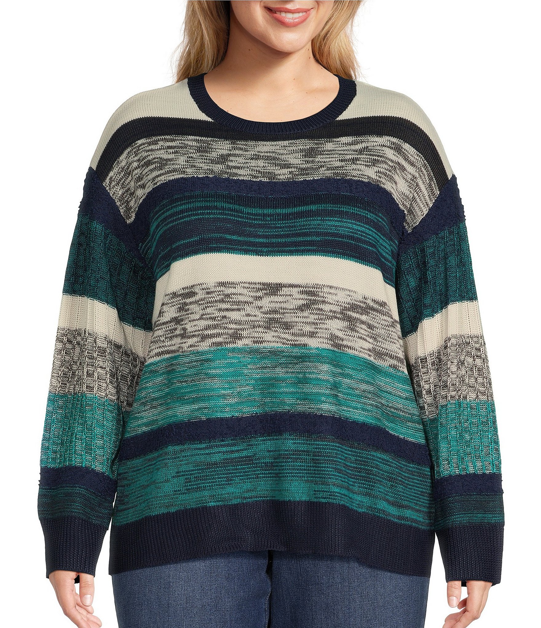 Nurture by Westbound Plus Size Textured Crew Neck Sweater | Dillard's