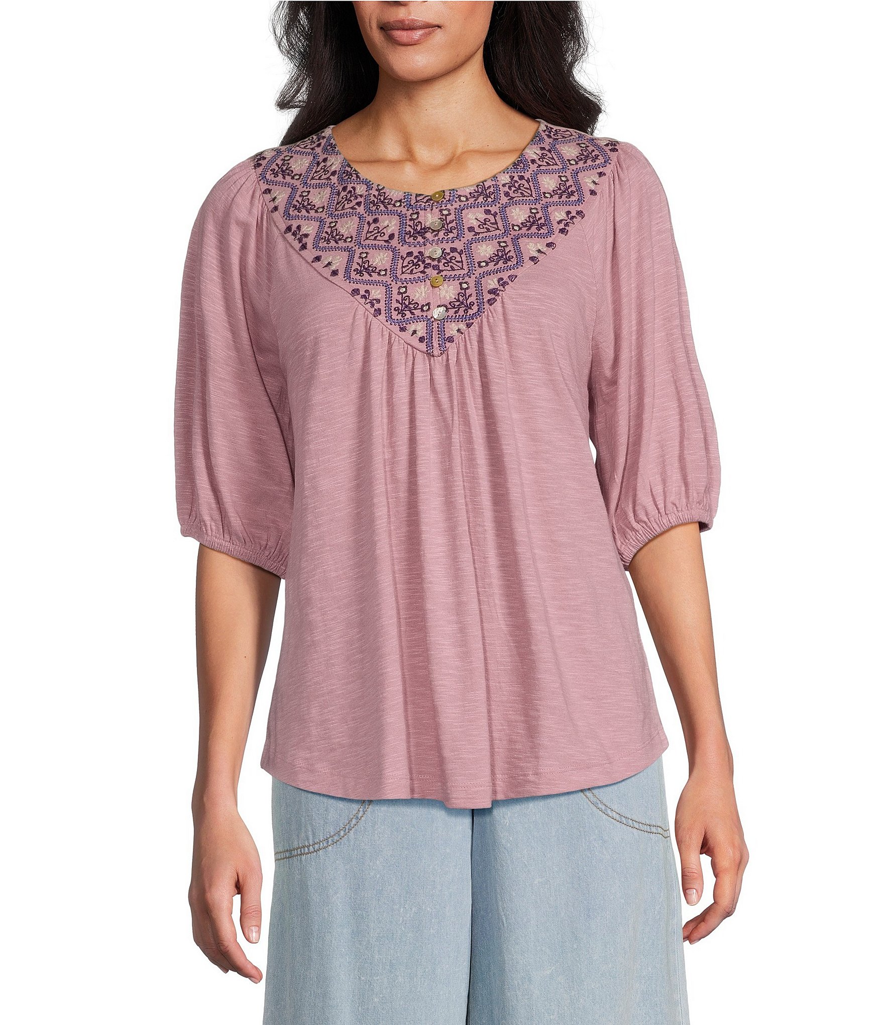 Nurture Petite Size Crew Neckline Short Sleeve V-Neck Top | Dillard's