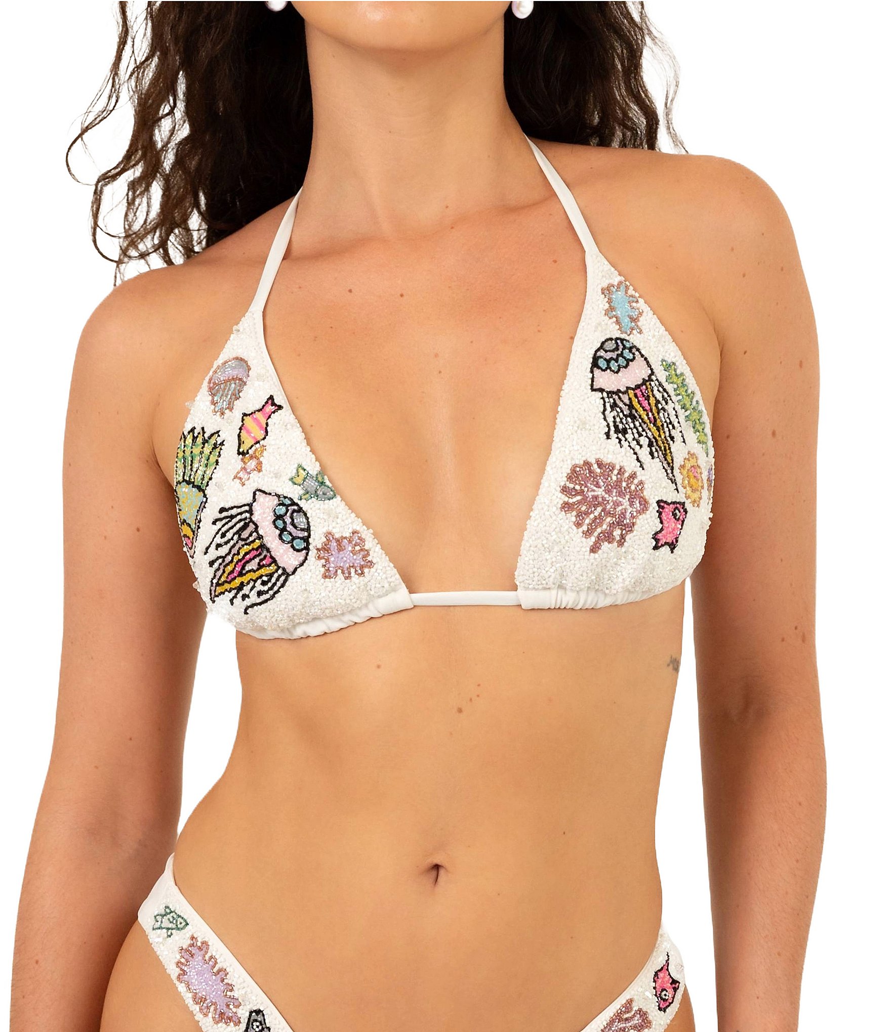 OCEANUS Sea Beaded Triangle Swim Top | Dillard's