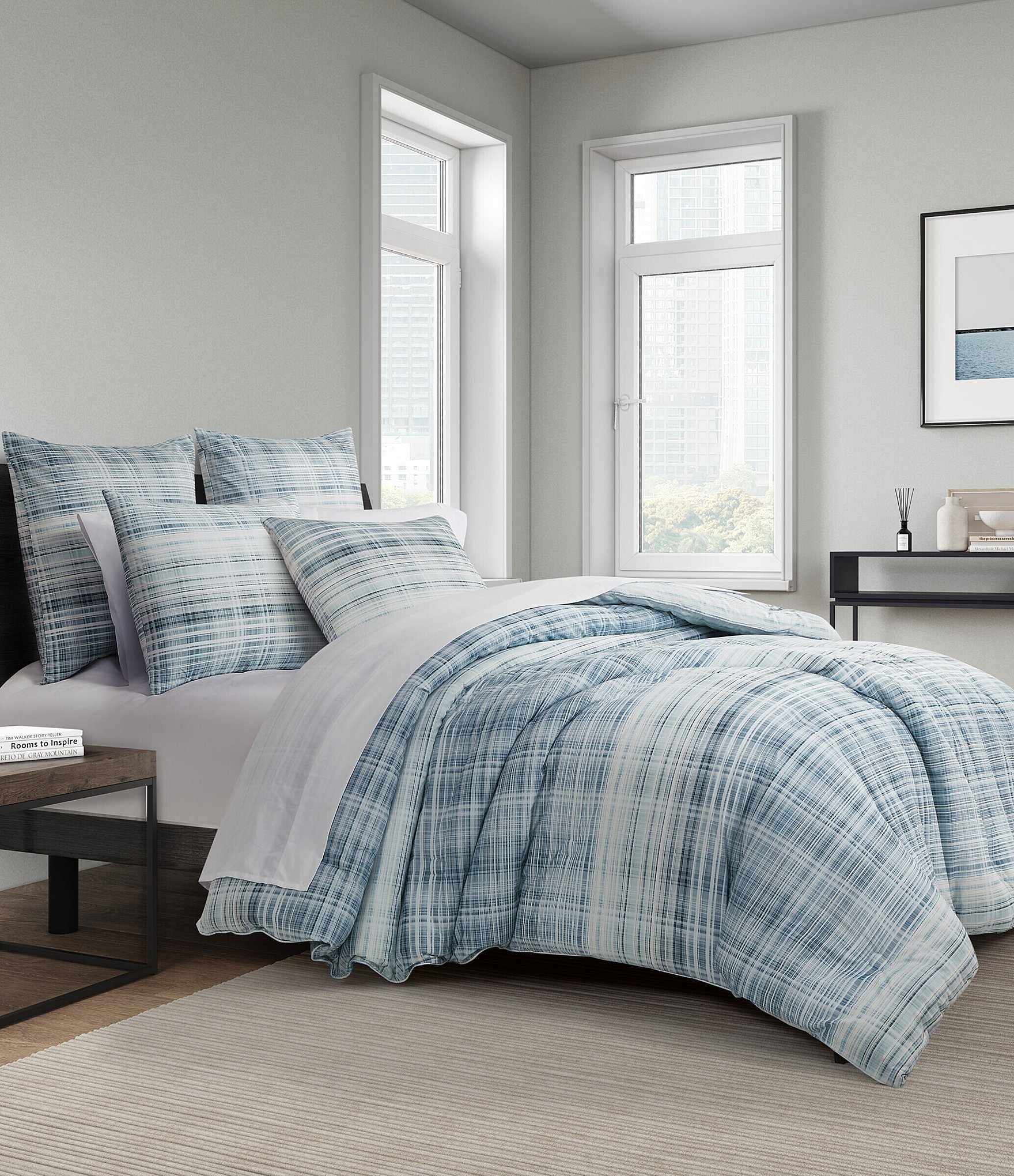 Oscar/Oliver Pascal Mini-Plaid Reversible Comforter Mini Set | Dillard's