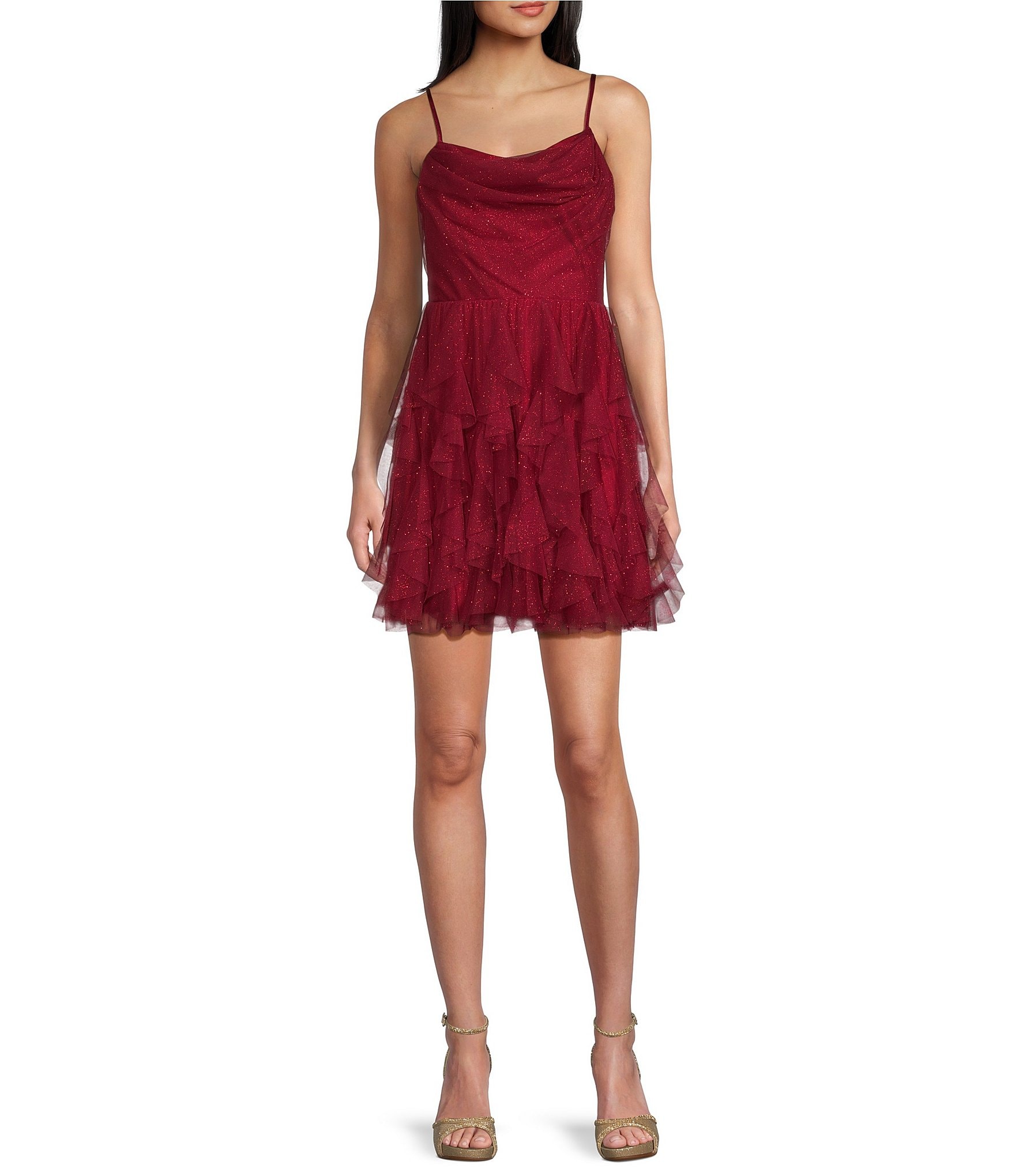 Pear Culture Sleeveless Corkscrew Glitter Solid Mesh Dress | Dillard's