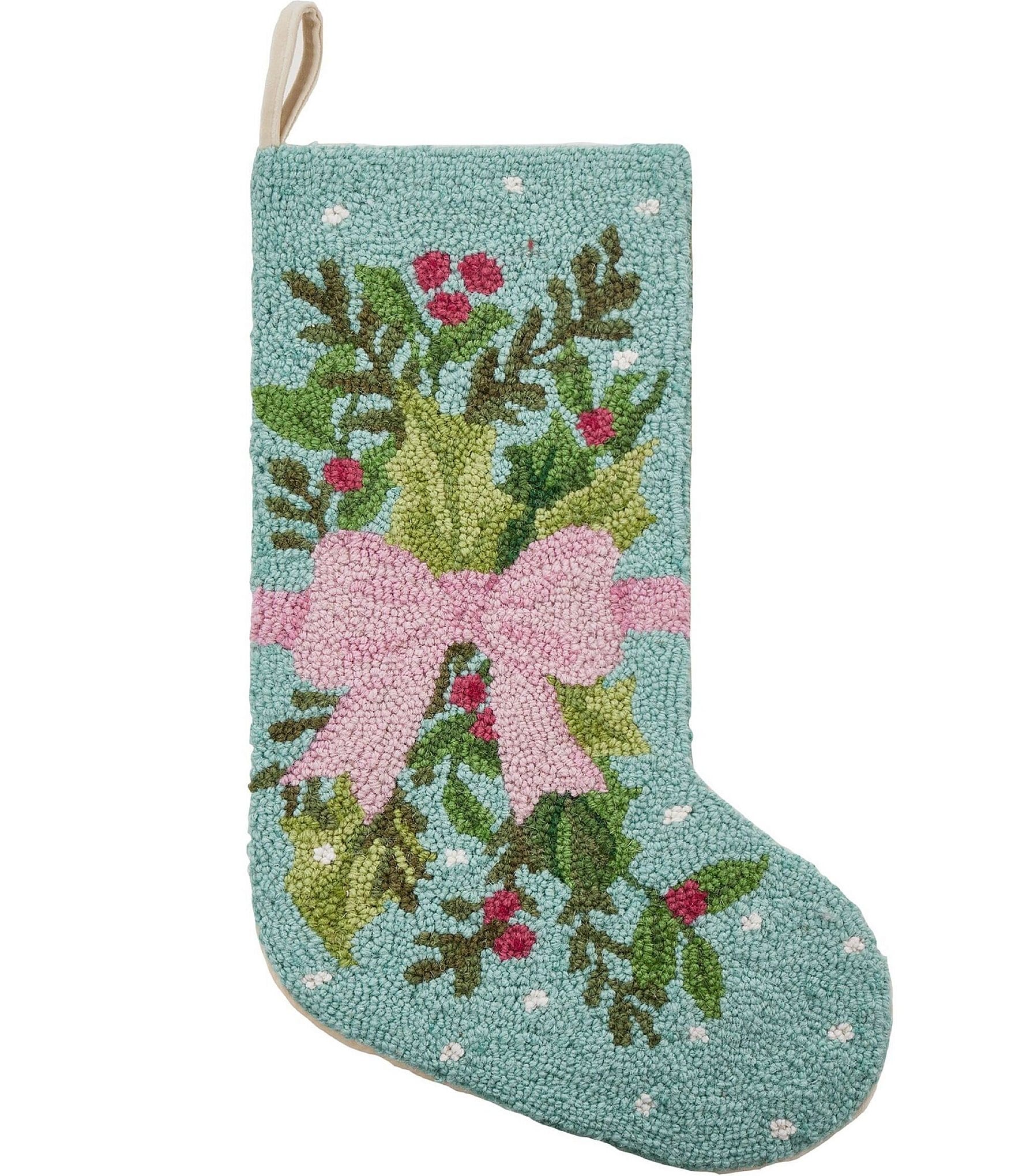 Peking Handicraft Holly Bow Hooked Wool Holiday Stocking | Dillard's