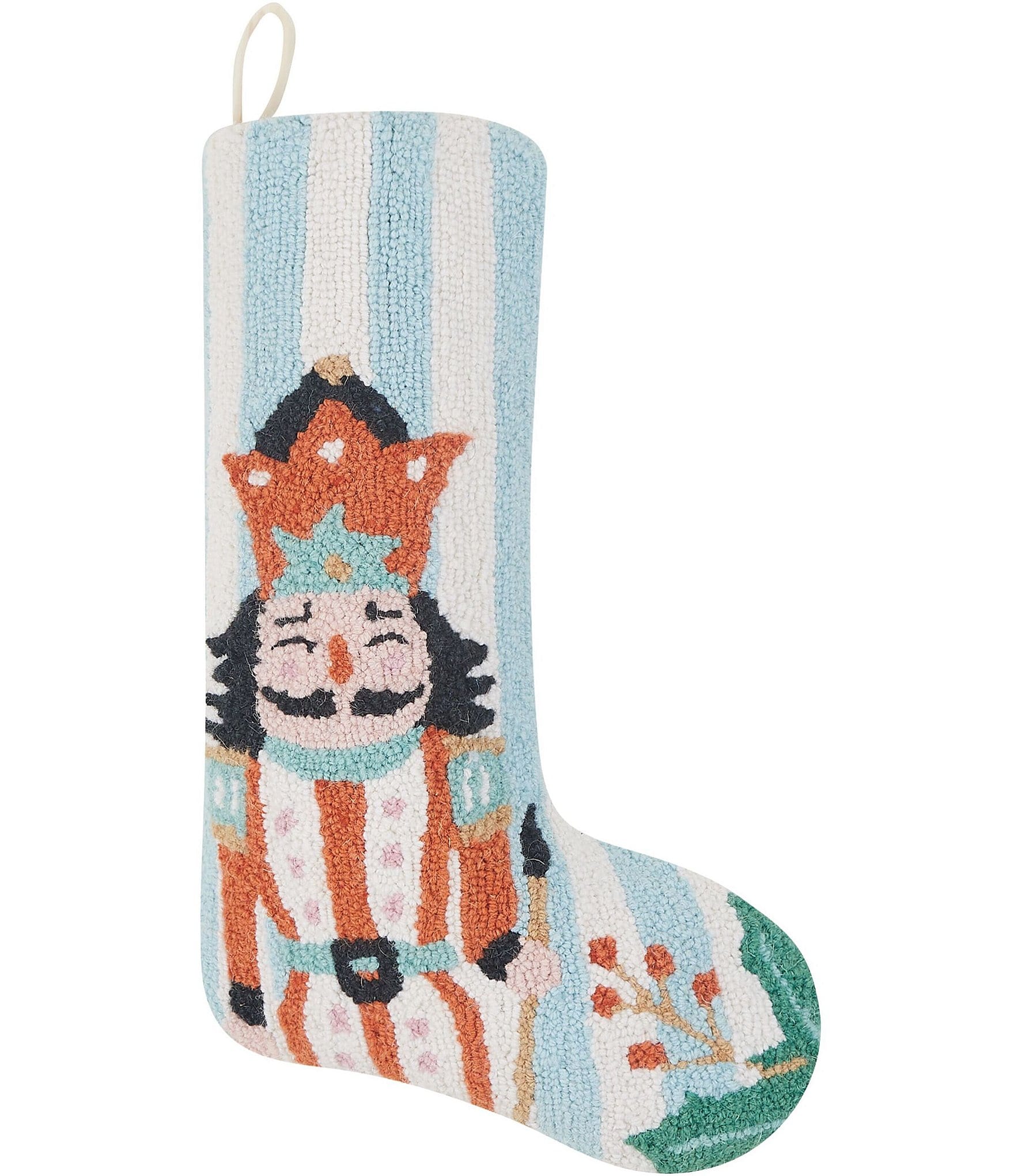 Peking Handicraft Holly Stripe Nutcracker Hooked Wool Holiday Stocking ...