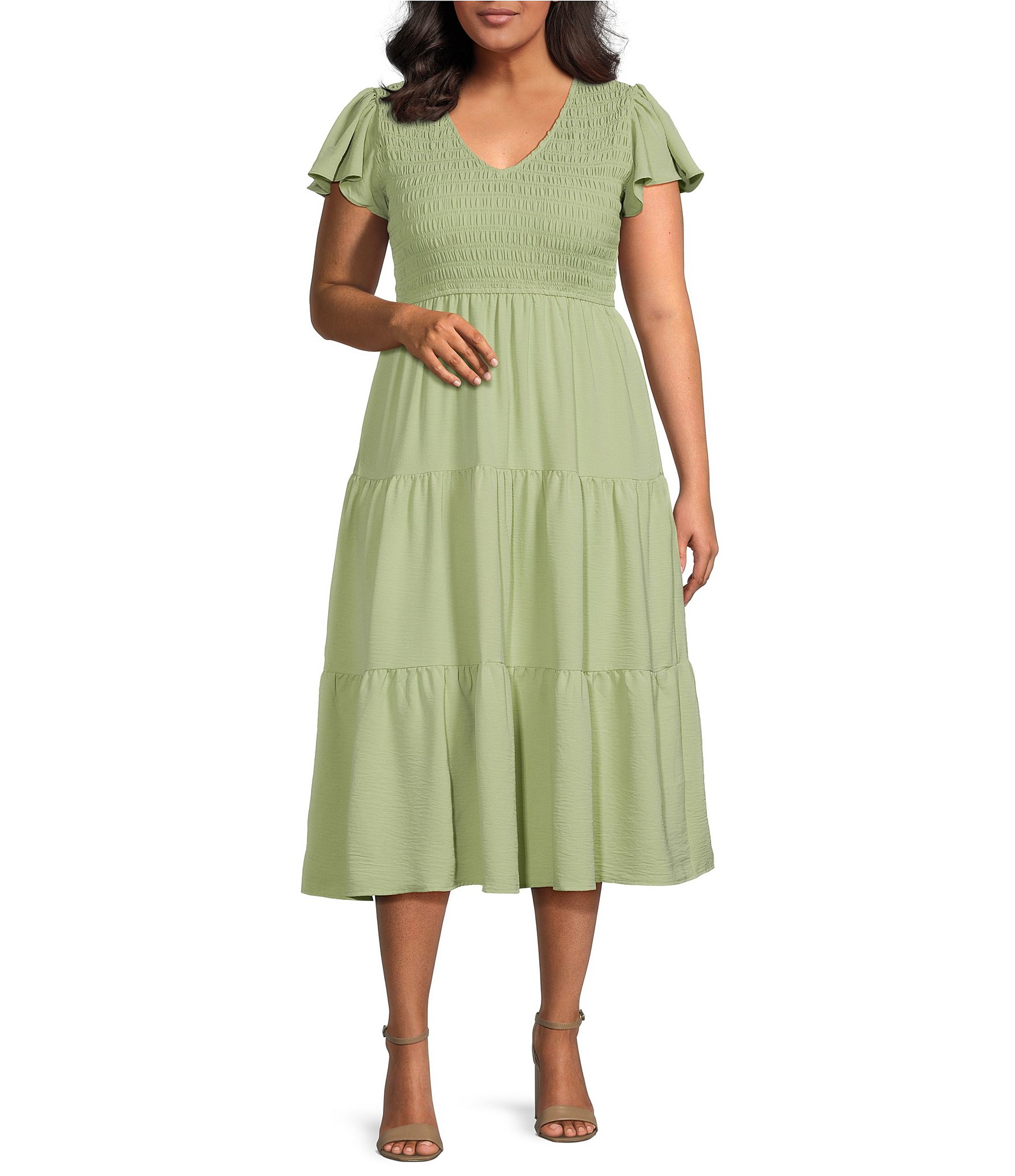 Perch by Blu Pepper Plus Flutter Sleeve Midi Dress | Dillard's