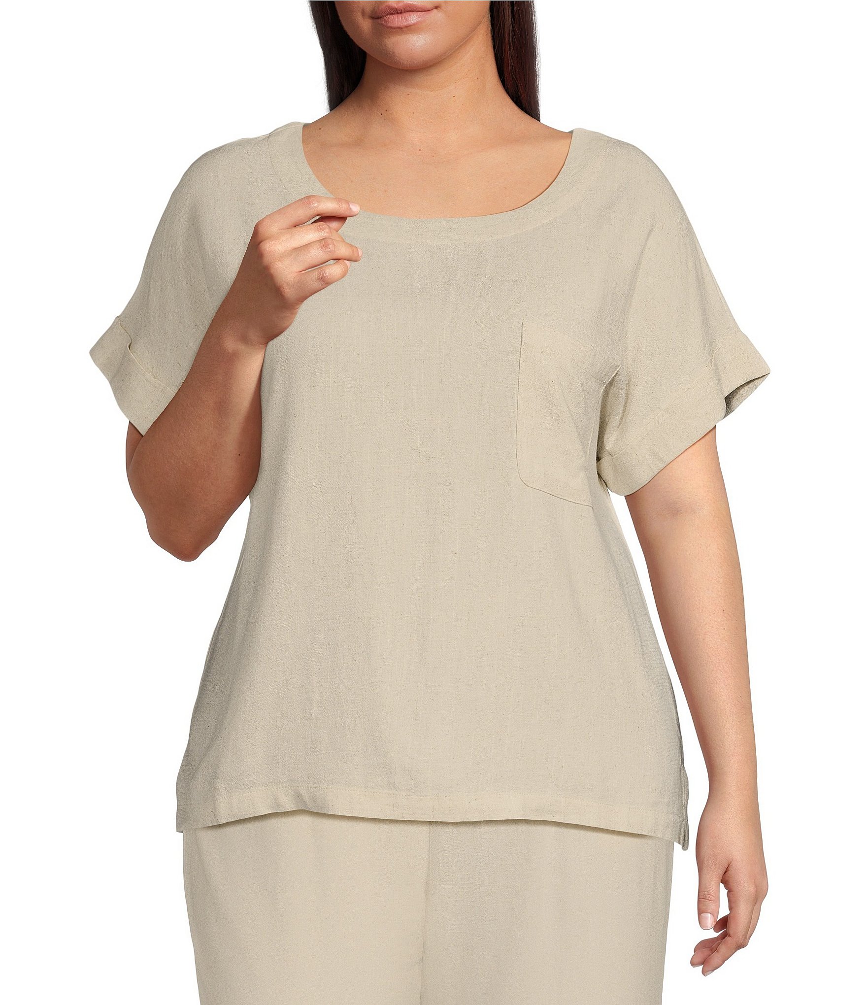 Perch By Blu Pepper Plus Size Short Sleeve Linen Top | Dillard's