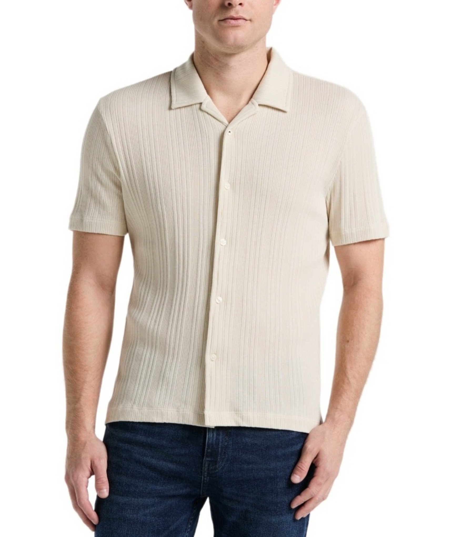 Perry Ellis Subtle Stripe Short Sleeve Woven Camp Shirt | Dillard's