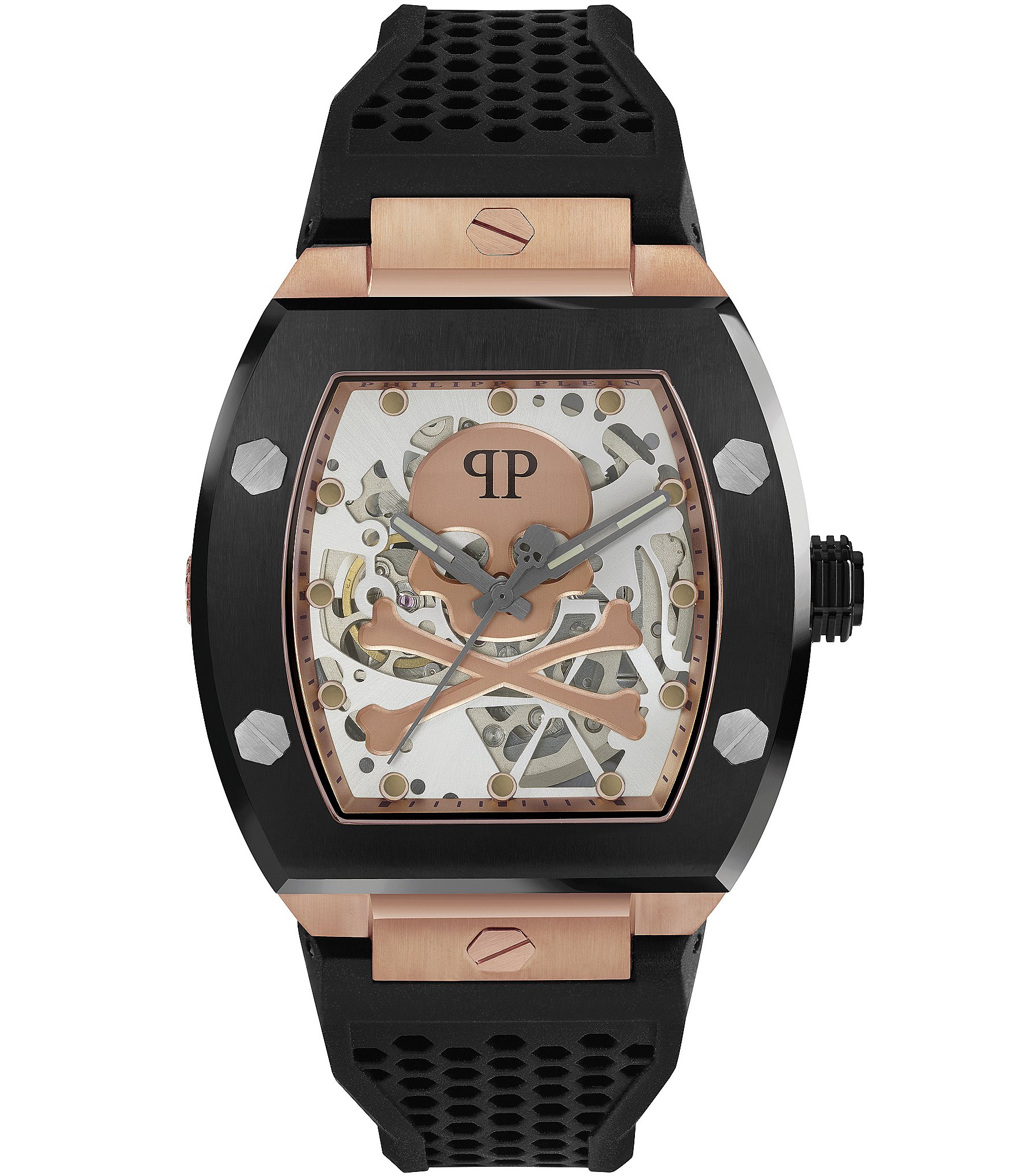 Philipp Plein Men's The Skeleton Automatic Black Silicone Strap Watch ...