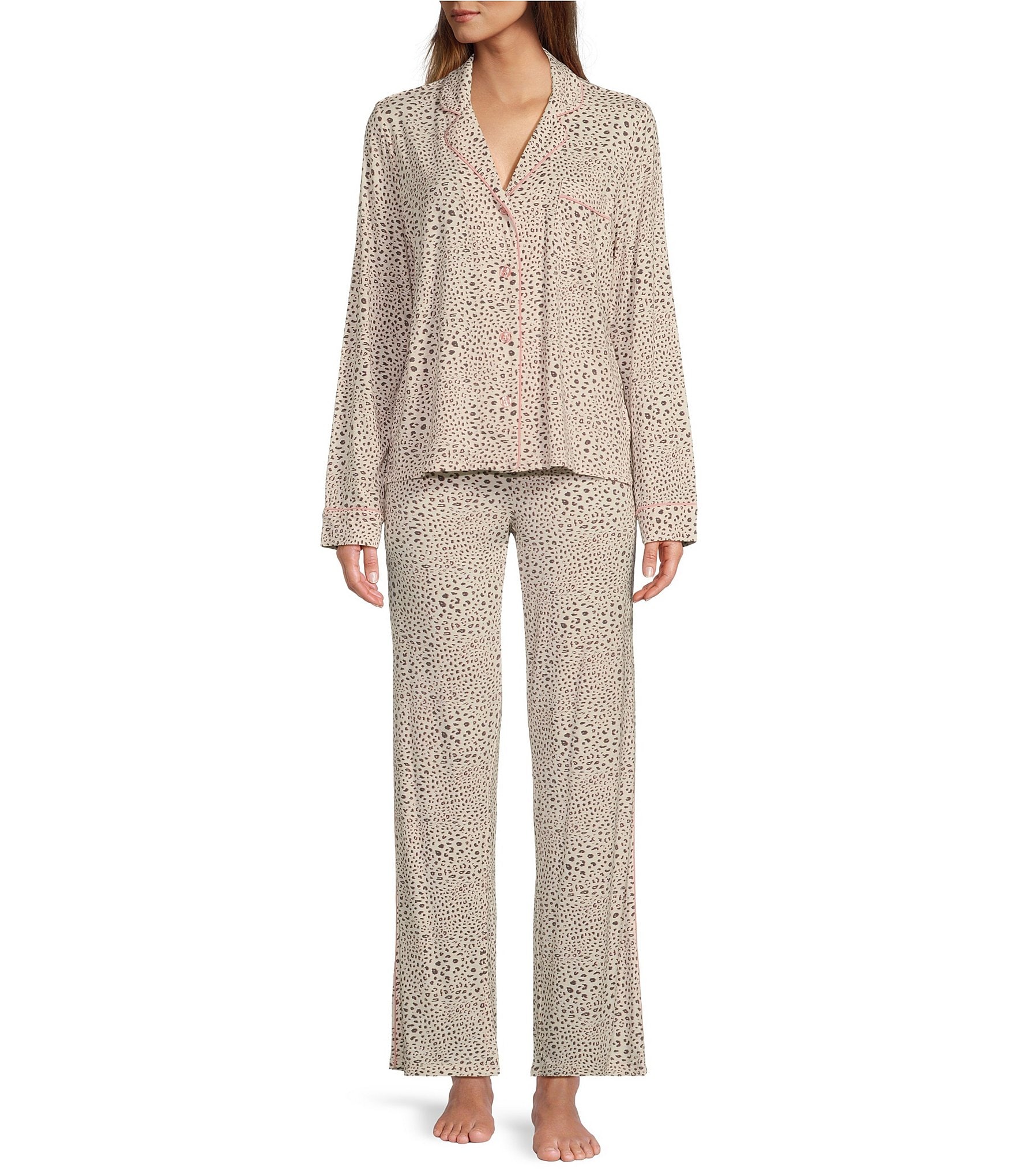 PJ Salvage Modal Basic Leopard Print Notch Collar Pajama Set | Dillard's