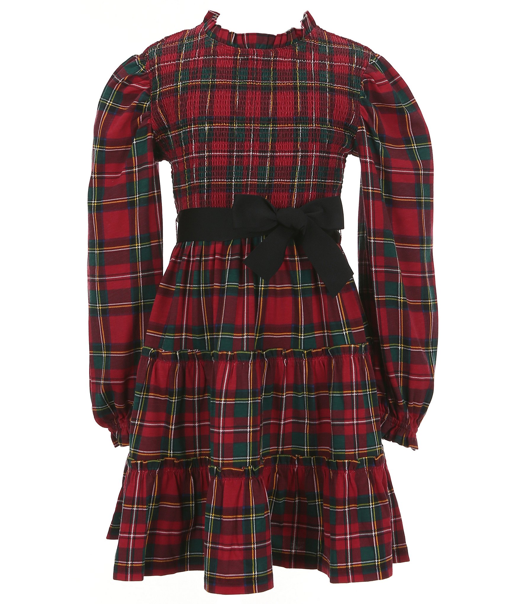 Polo Ralph Lauren Big Girls 7 16 Long Sleeve Plaid Smocked Fit And Flare