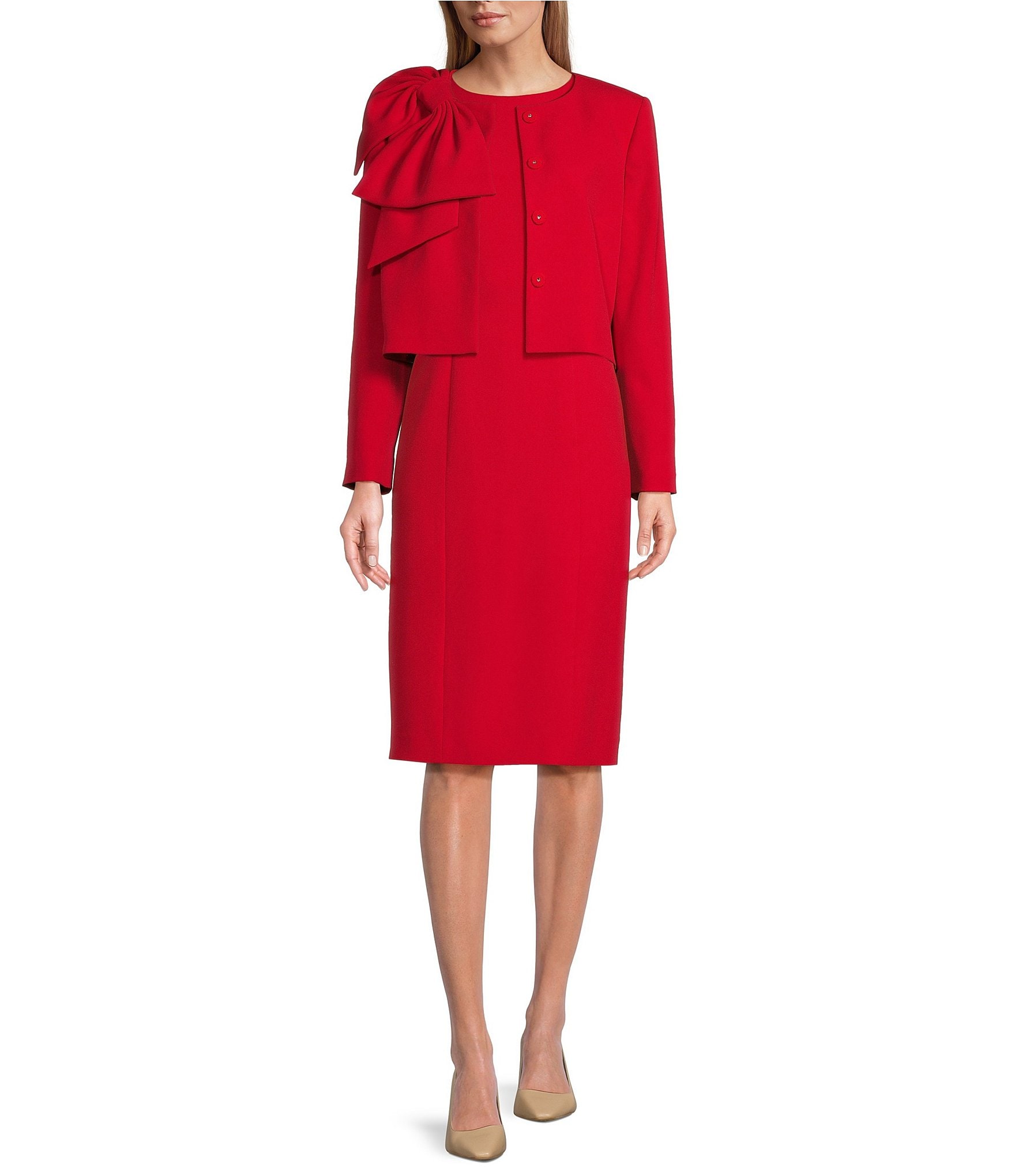 Preston & York Crepe Oversized Bow Front Crew Neck Long Sleeve Snap ...