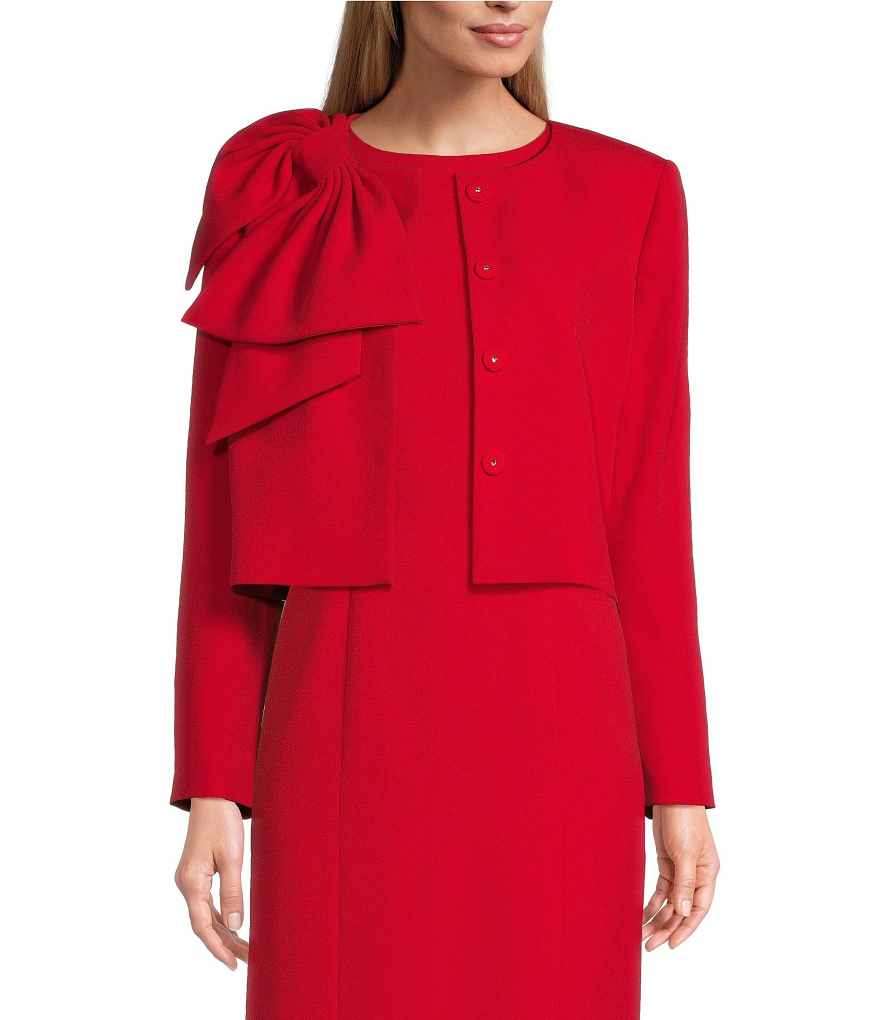 Preston & York Brittani Crepe Oversized Bow Front Crew Neck Long Sleeve ...