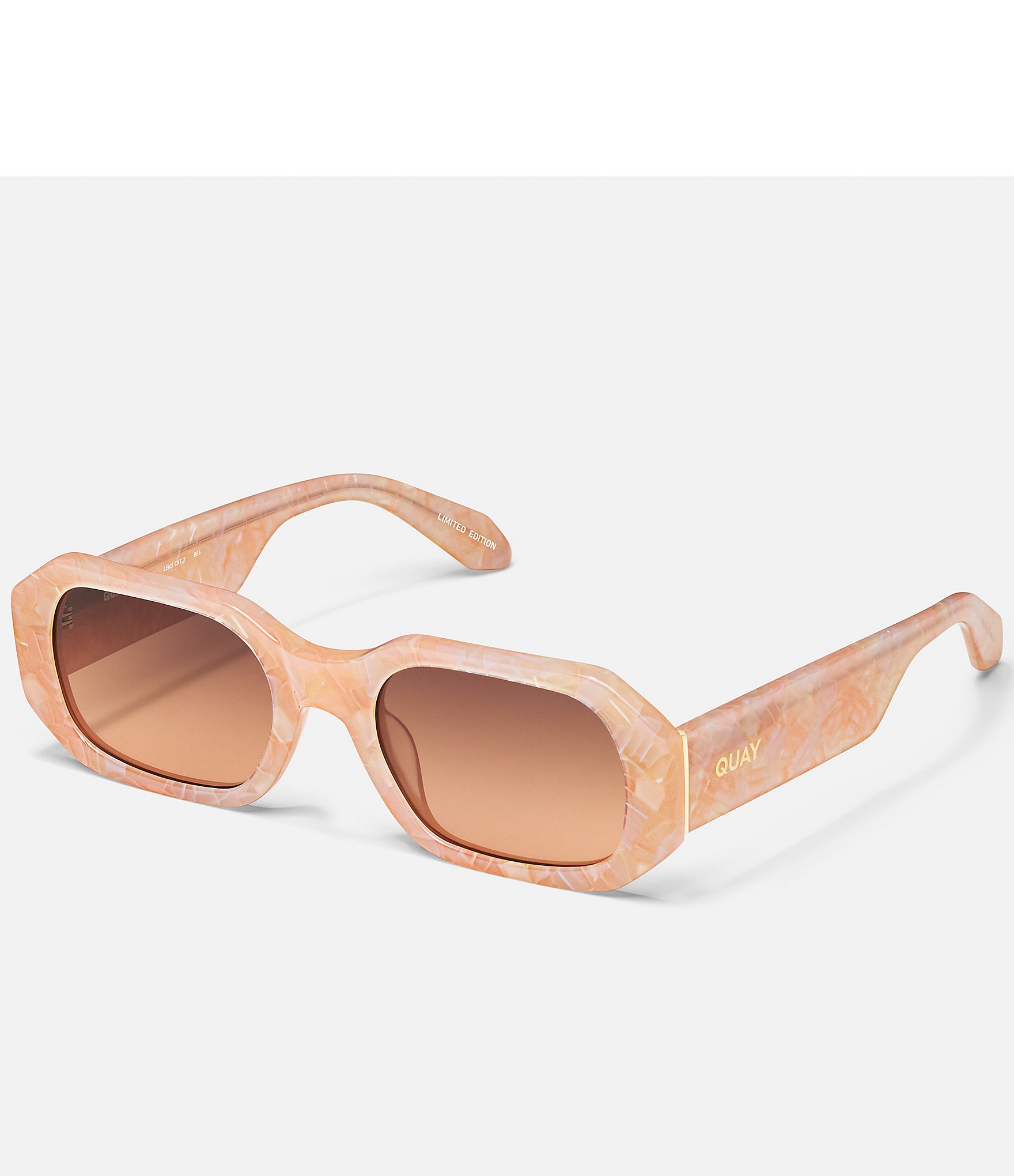 Quay Australia Unisex Hyped Up 38mm Apricot Tortoise Square Sunglasses