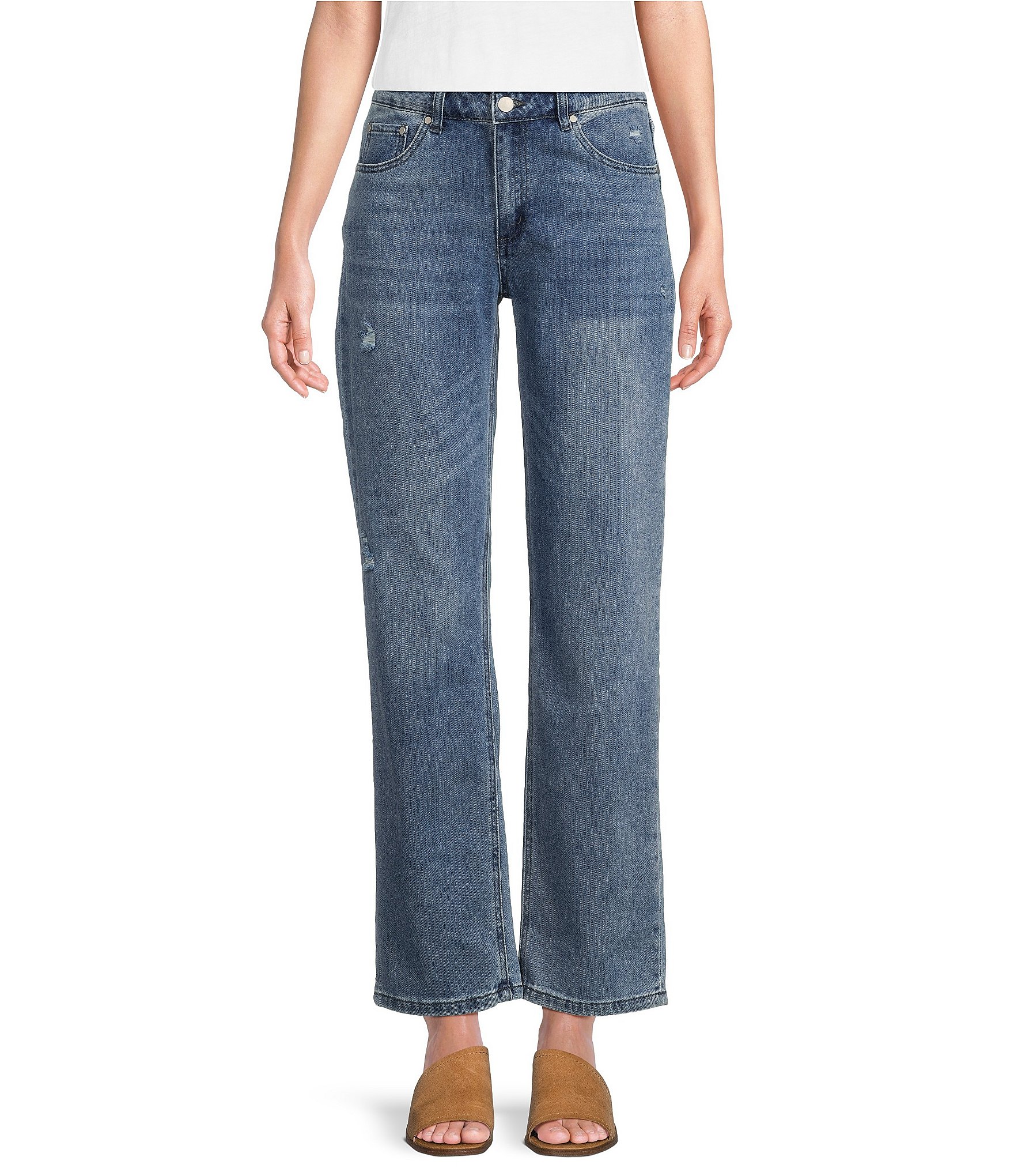 Reba Relaxed Straight Leg Distressed Denim Jeans | Dillard's
