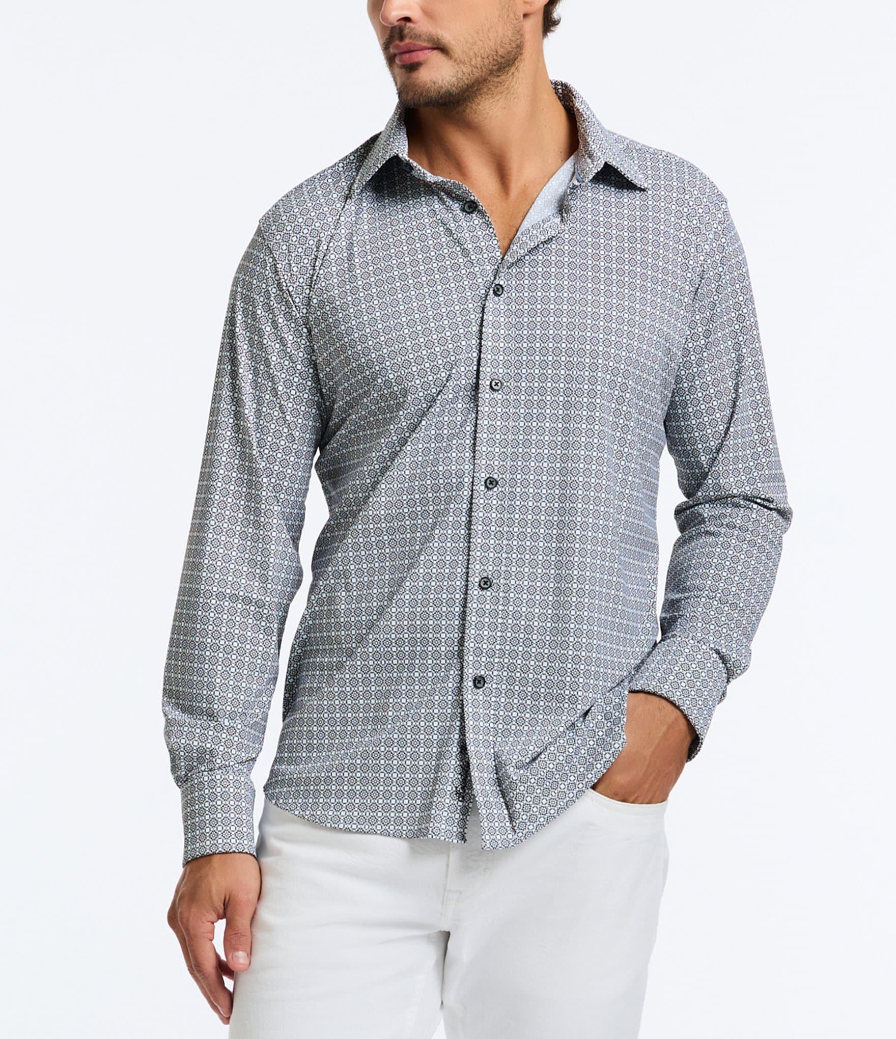 Robert Graham Gresham Stretch Knit Long Sleeve Woven Shirt | Dillard's