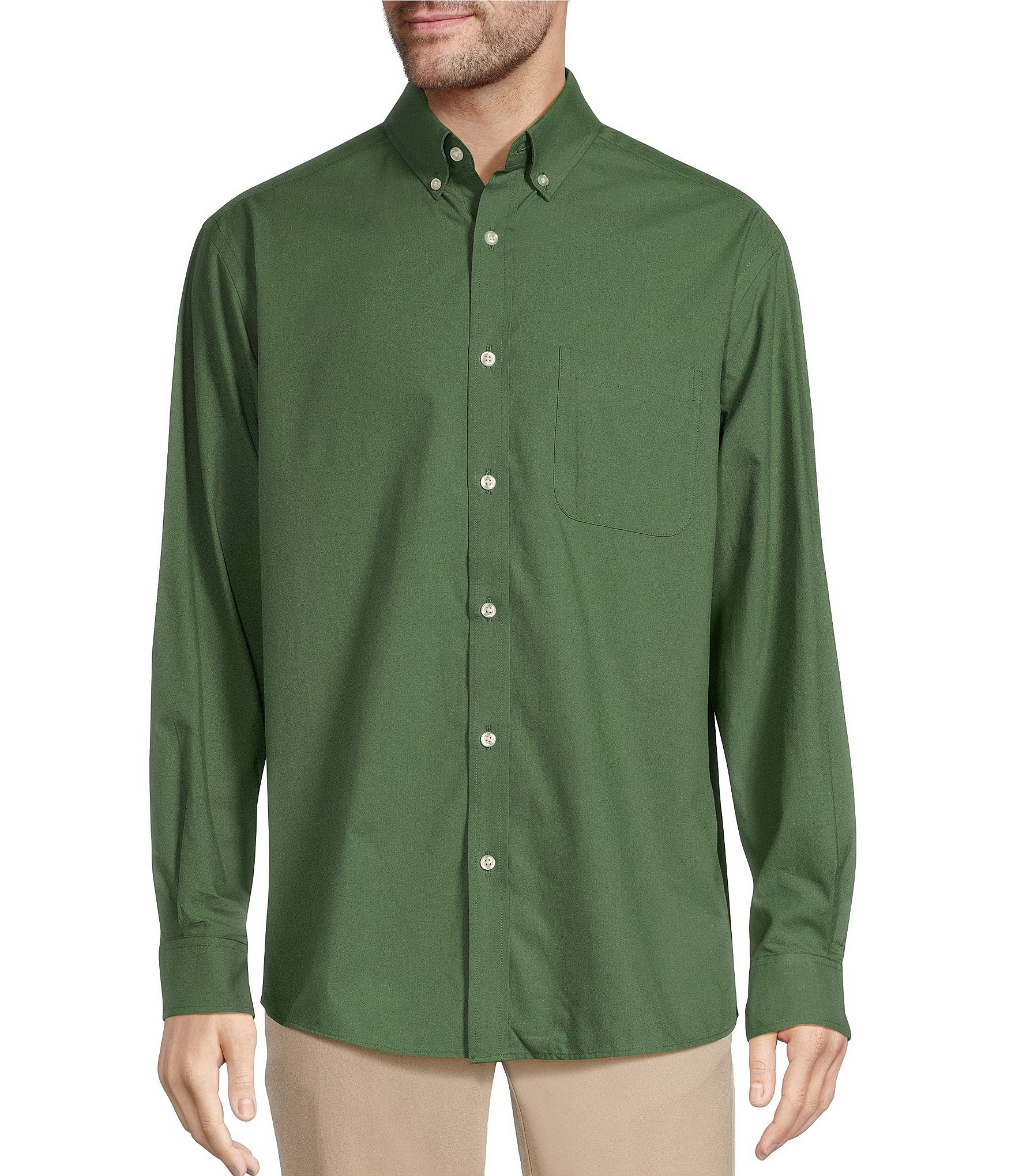 Roundtree & Yorke Long Sleeve Solid Poplin Sport Shirt | Dillard's