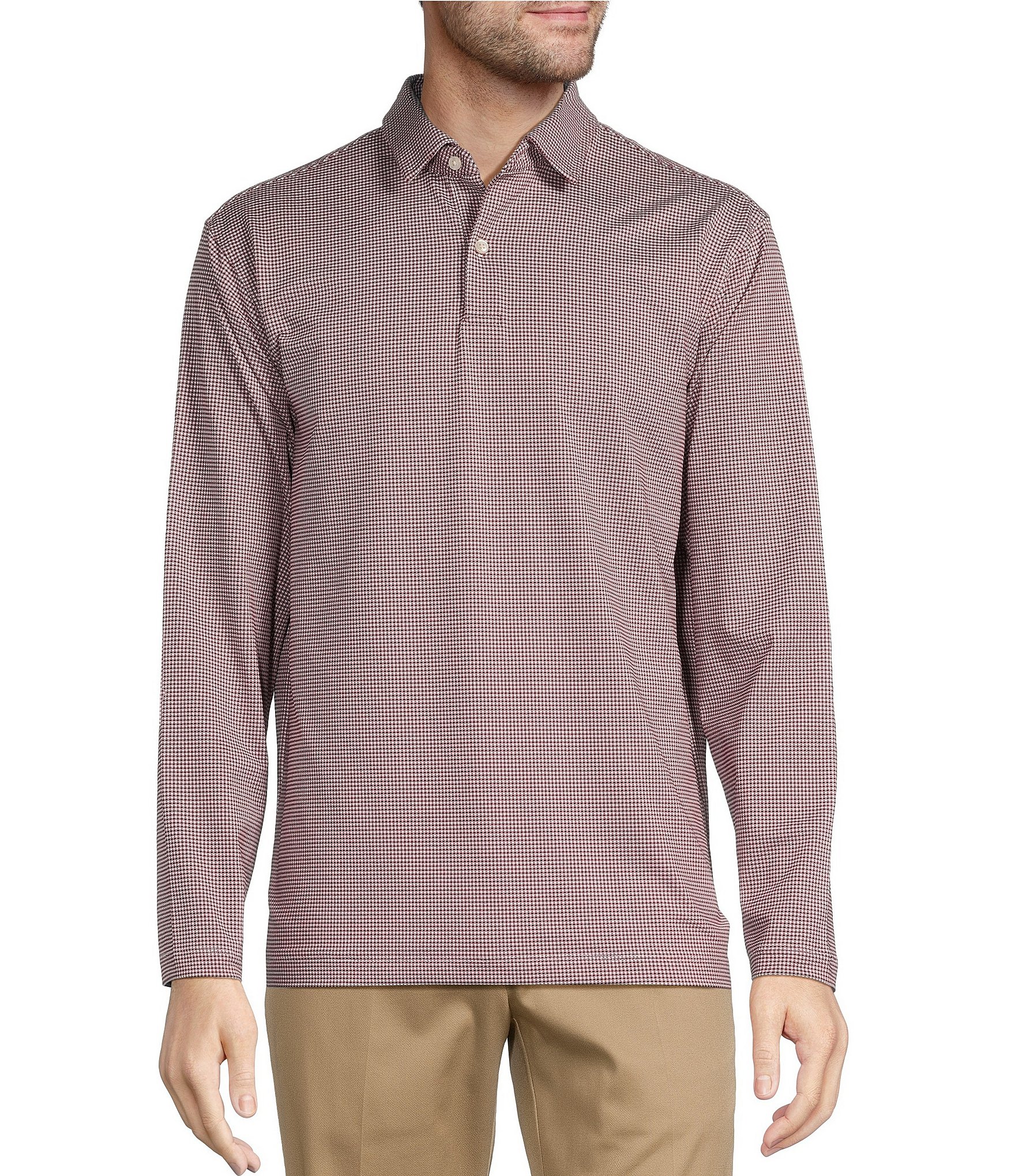 Roundtree & Yorke Performance Long Sleeve Mini-Pattern Polo Shirt ...