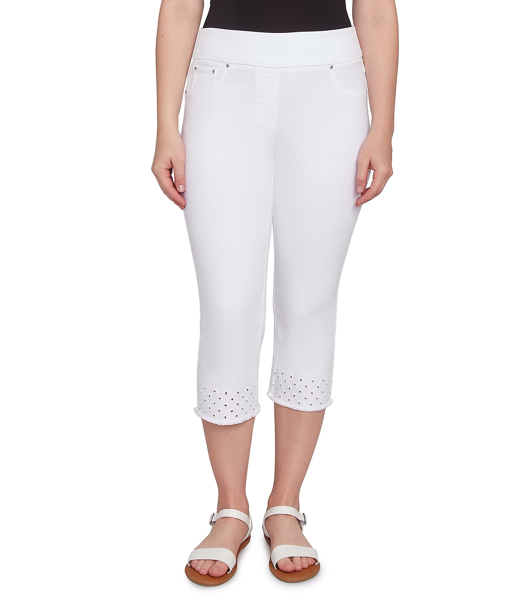 Ruby Rd. Eyelet Fringe Hem Pull-On Capri Pants | Dillard's